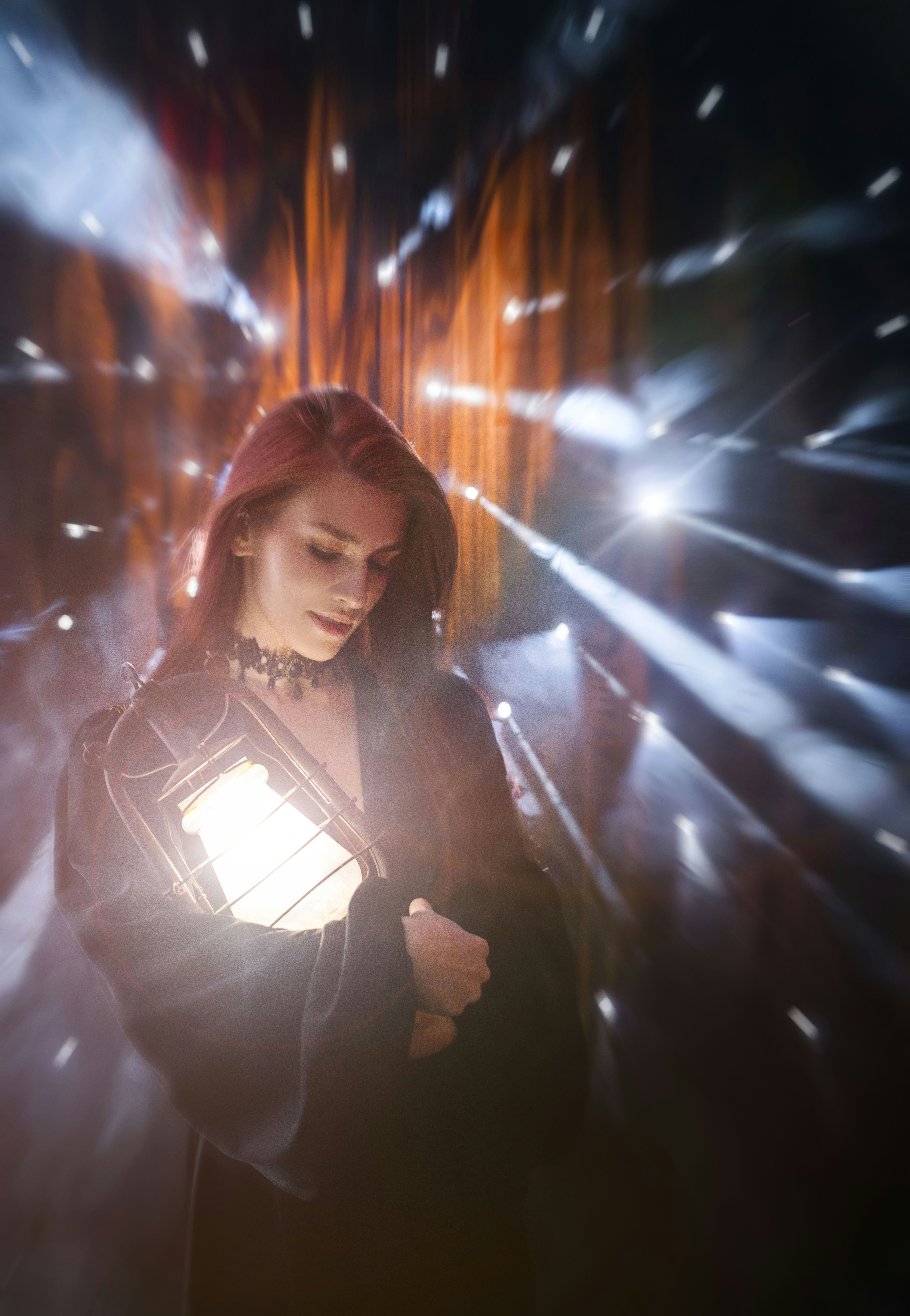 Midnight Lantern: Portrait in a Vortex of Light