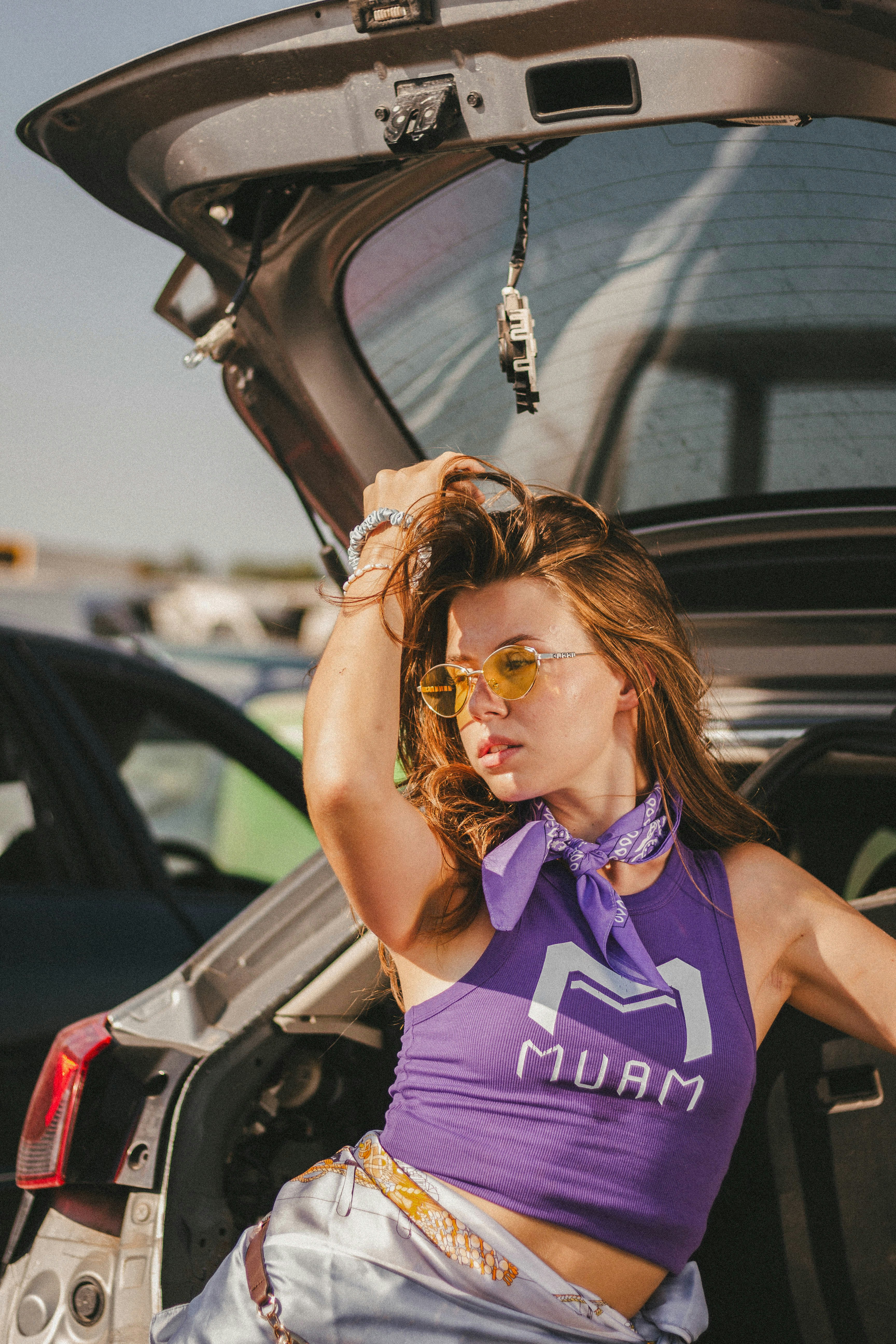 Purple Haze at the Trunk: A Bold Portrait in the Car Whisper