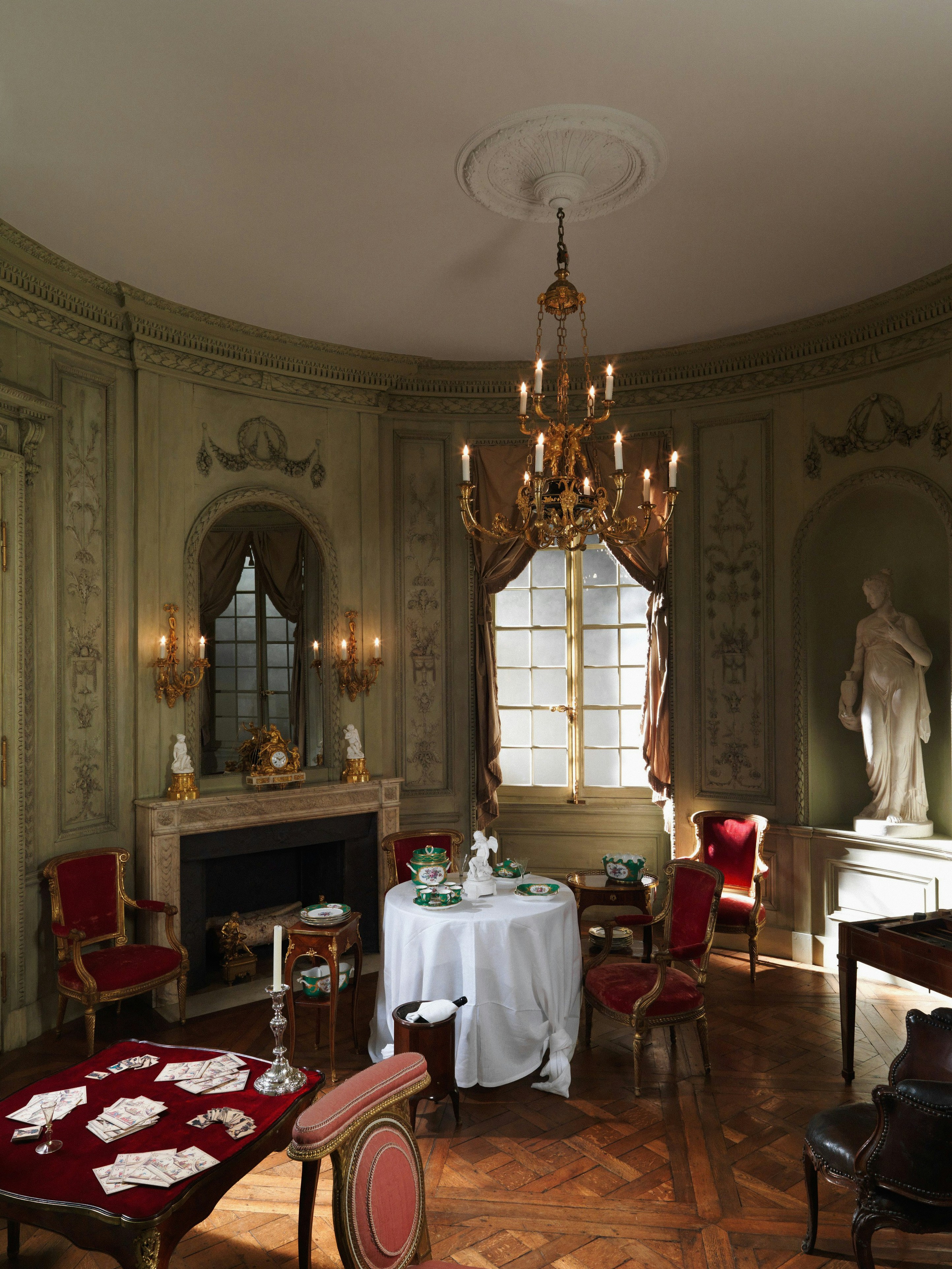 Title: Room from a hotel in the Cours d'Albret, Bordeaux,Maker: Carving attributed to Barthélemy Cabirol (1732–1786) and his workshop,Date: ca. 1785, with later additions,Culture: French, Bordeaux,Medium: Pine, painted and carved,Dimensions: Overall: 13 ft. 2 1/2 in. × 17 ft. 4 1/2 in. × 18 ft. 1 3/4 in. (402.6 × 529.6 × 553.1 cm),Classification: Woodwork,Credit Line: Gift of Mrs. Herbert N. Straus, 1943,Object Number: 43.158.1,Curatorial Department: European Sculpture and Decorative Arts. http://www.metmuseum.org/art/collection/search/199390