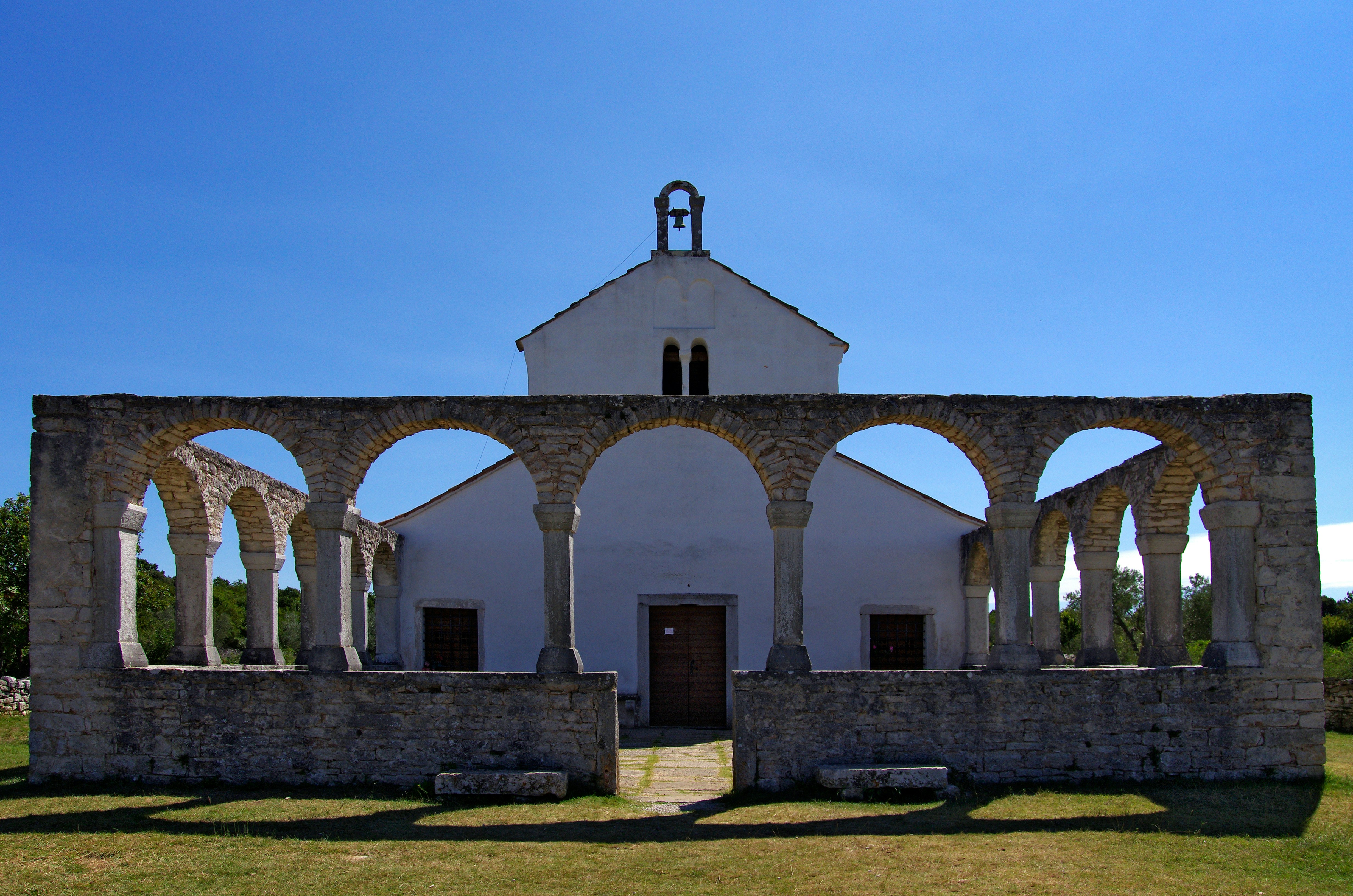 Ruined Cloister Beneath a Clear Blue Sky