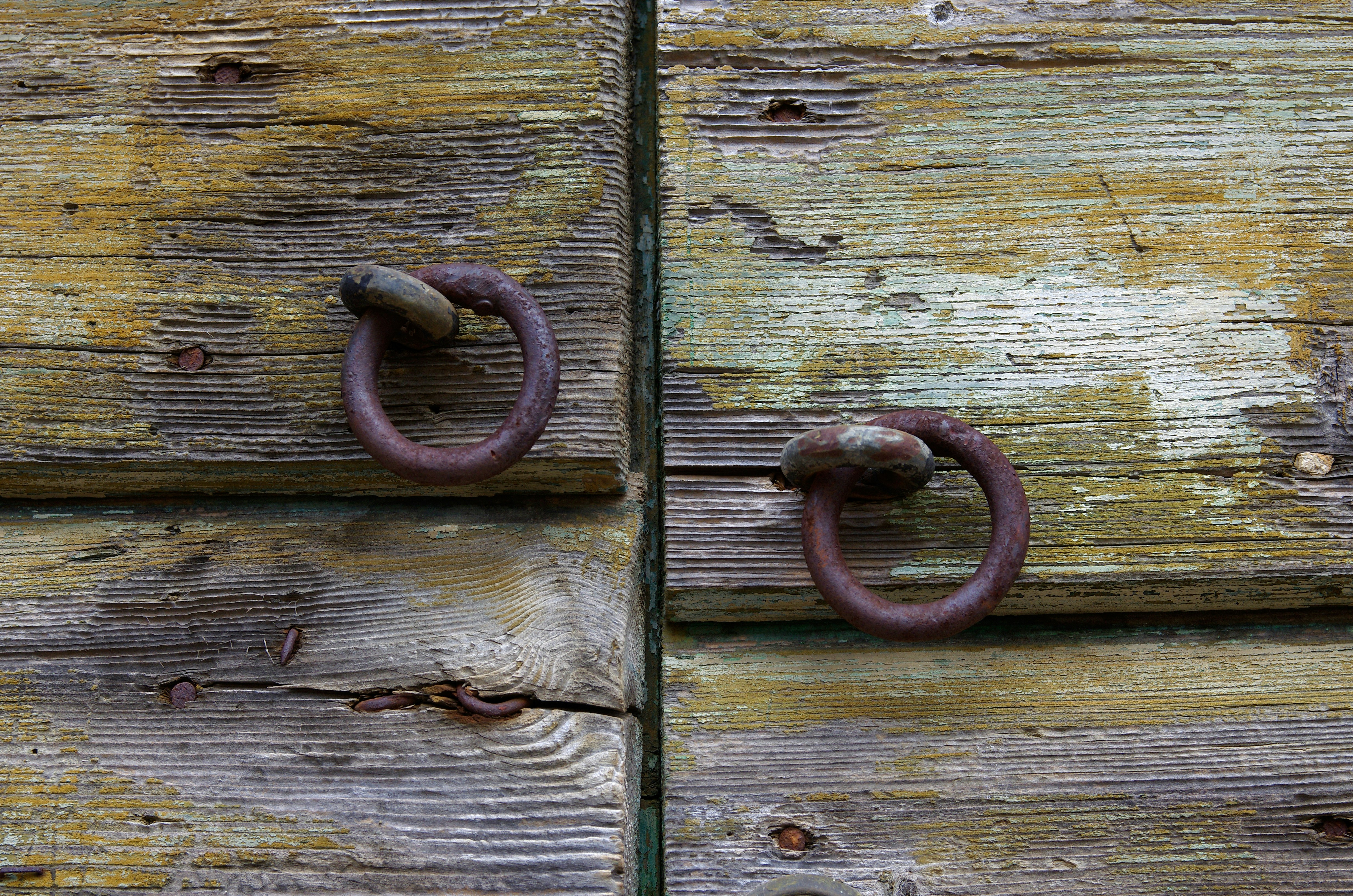 Weathered Rings: Iron Circles on Aged Wood