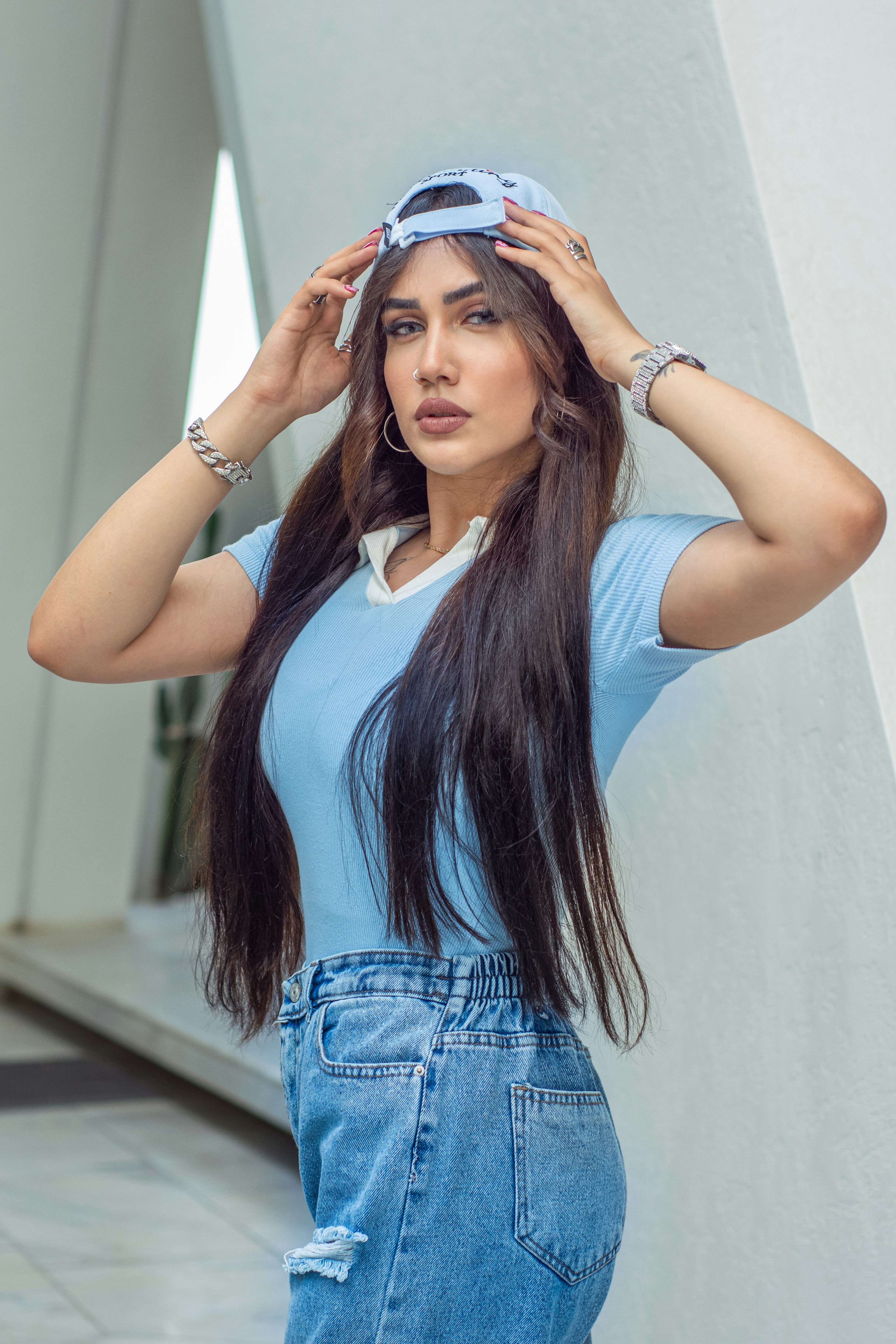 Backlit Confidence: A fashion-forward portrait in blue