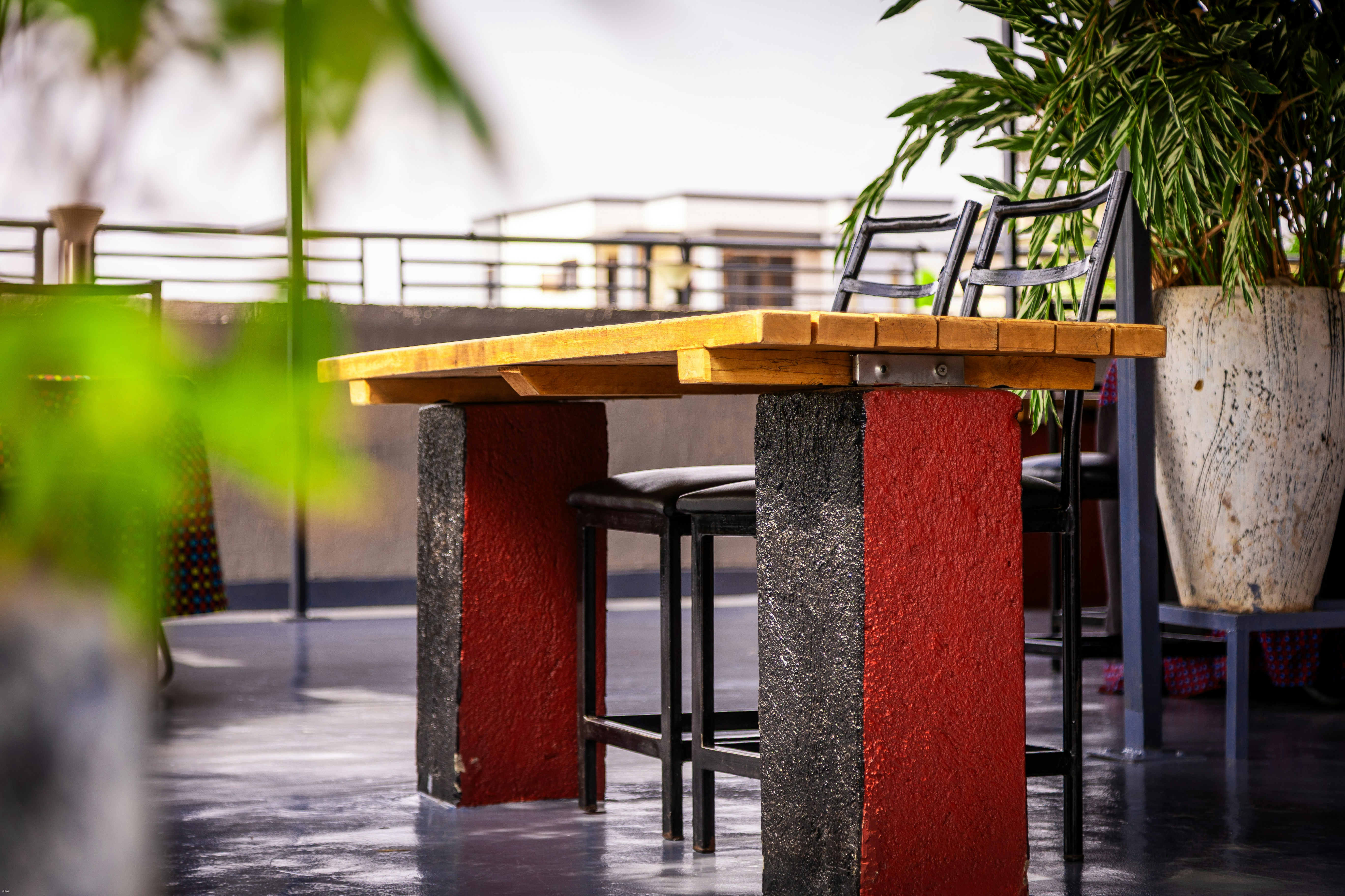 Terracotta Tabletop Under Outdoor Dining Canopy