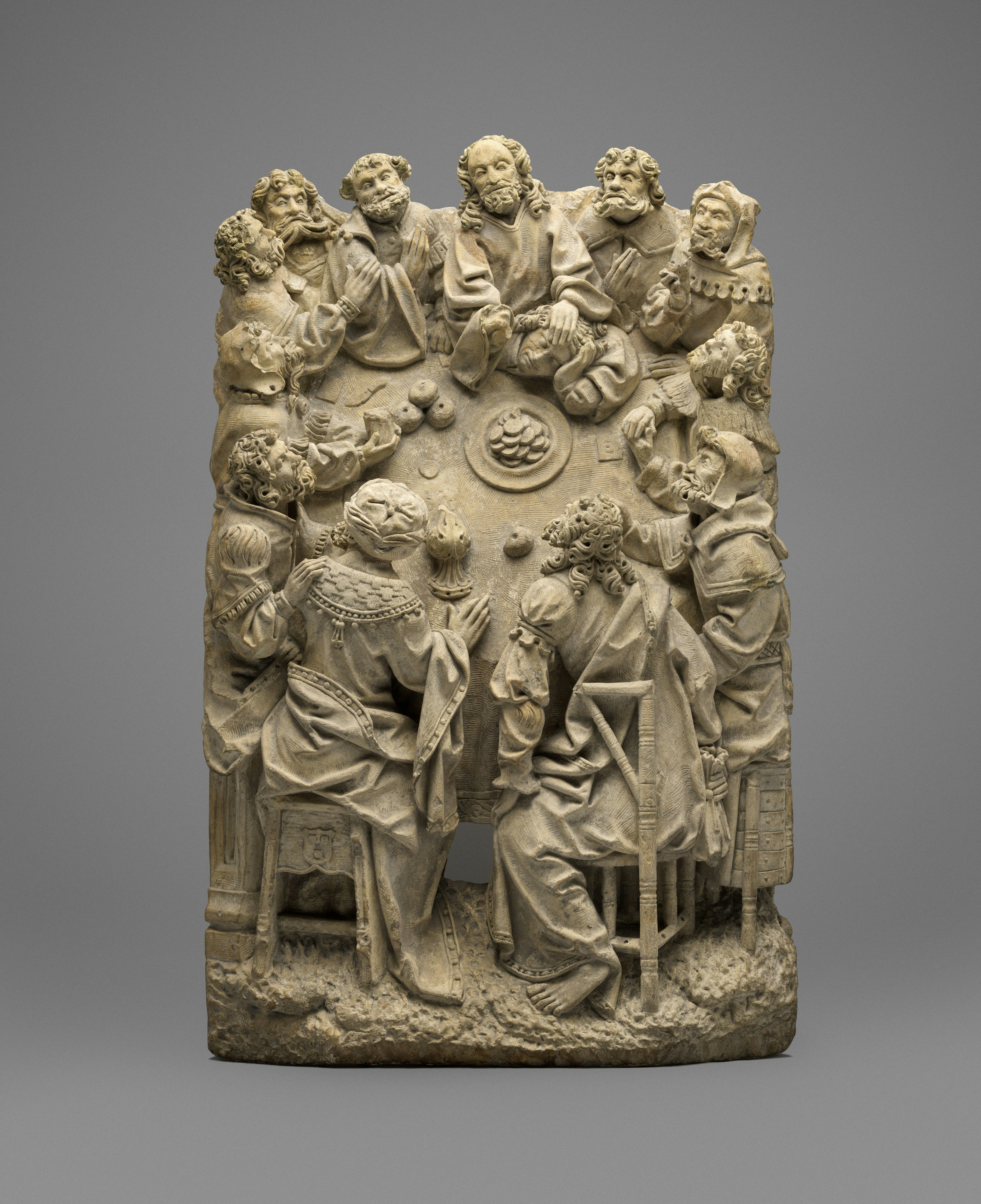 Title: The Last Supper,Date: ca. 1500–1530,Geography: Made in Cologne, Germany or Netherlands,Culture: German or South Netherlandish,Medium: Limestone, traces of polychromy,Dimensions: 25 × 15 1/2 × 6 1/2 in., 73 lb. (63.5 × 39.4 × 16.5 cm, 33.1 kg),Classification: Sculpture-Stone,Credit Line: The Friedsam Collection, Bequest of Michael Friedsam, 1931,Object Number: 32.100.143,Curatorial Department: Medieval Art and The Cloisters. http://www.metmuseum.org/art/collection/search/467461
