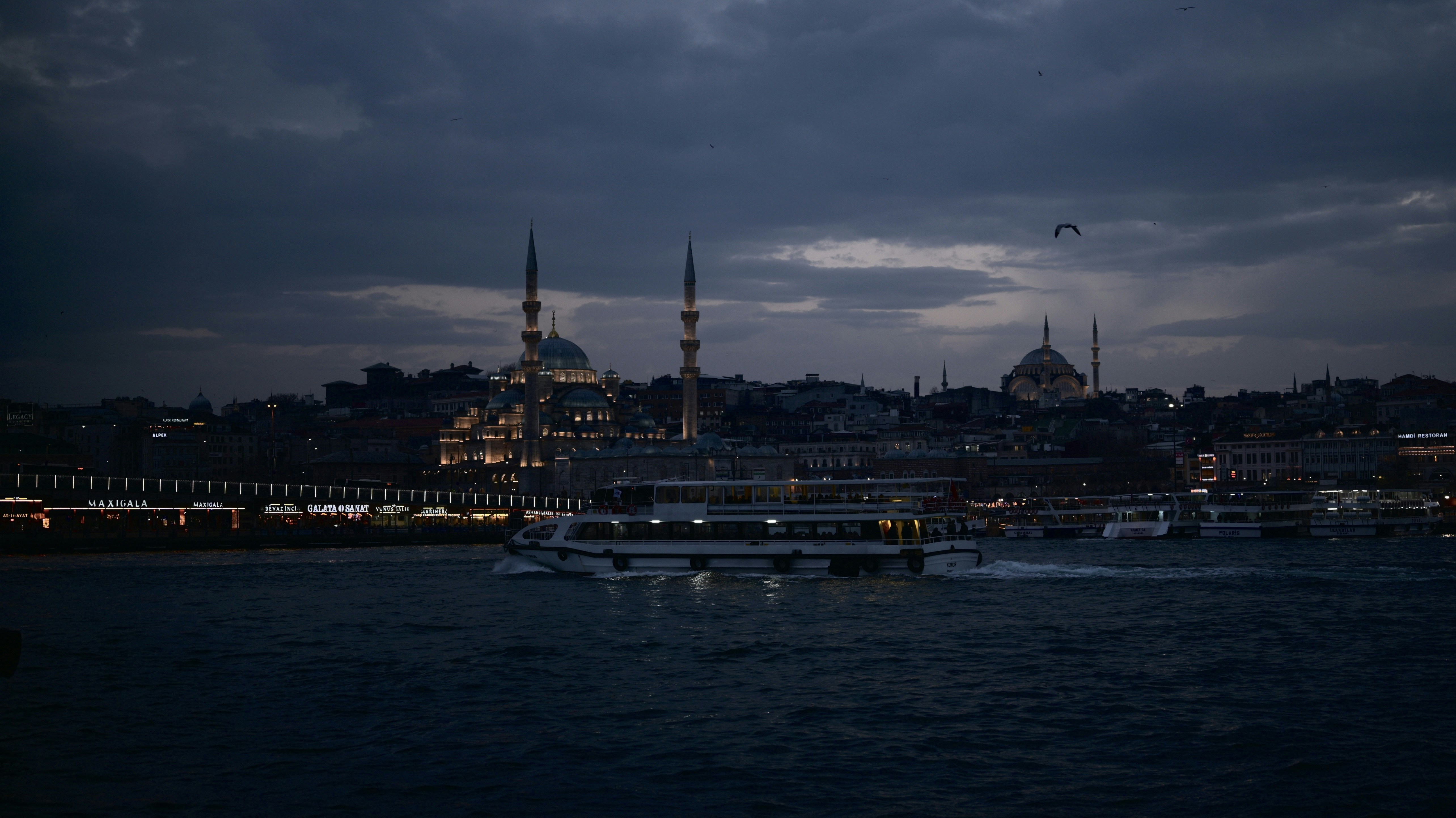 Evening silhouette over the Bosphorus: domes and minarets along the city edge
