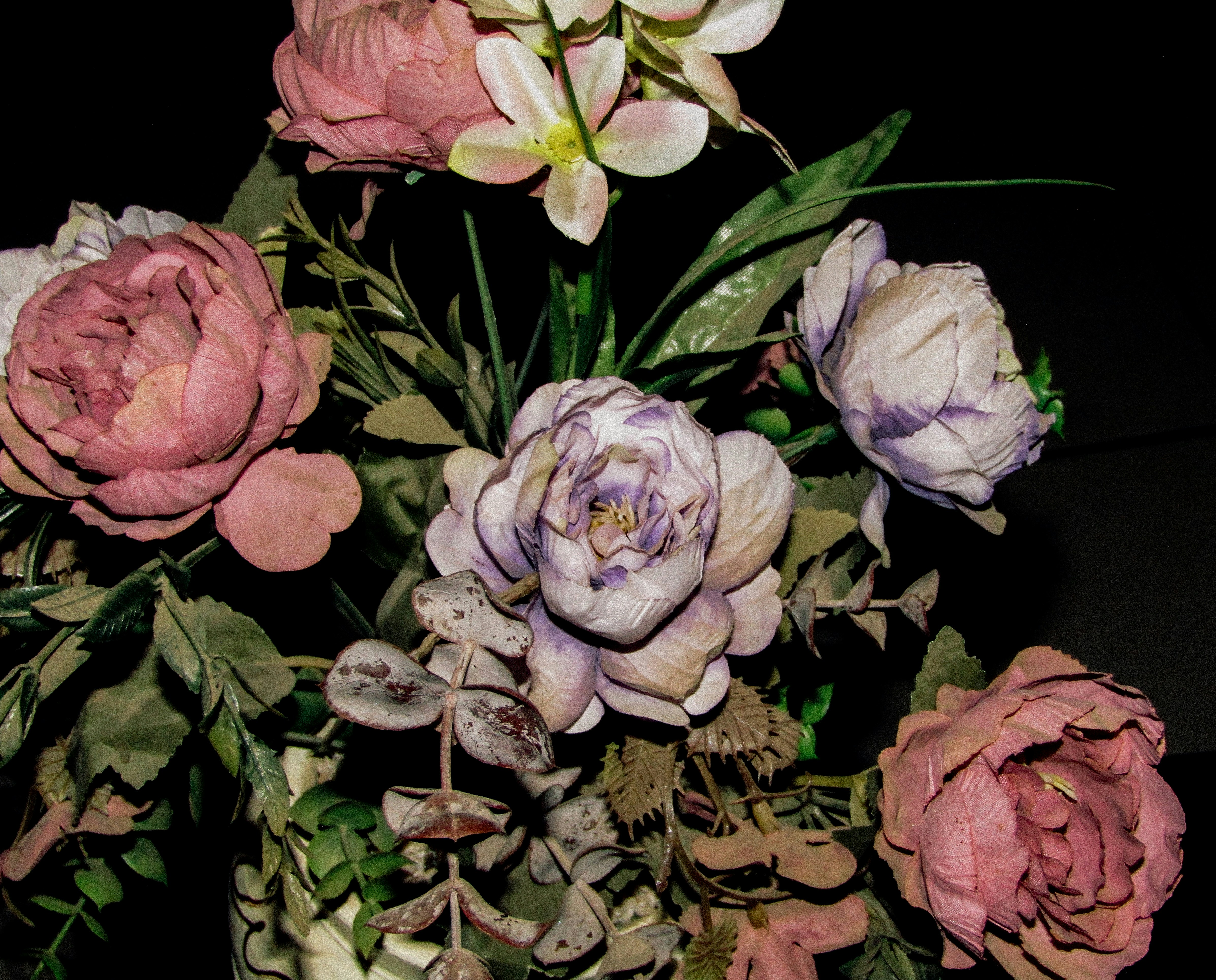 Petals in the Spotlight: A Quiet Floral Arrangement at Night