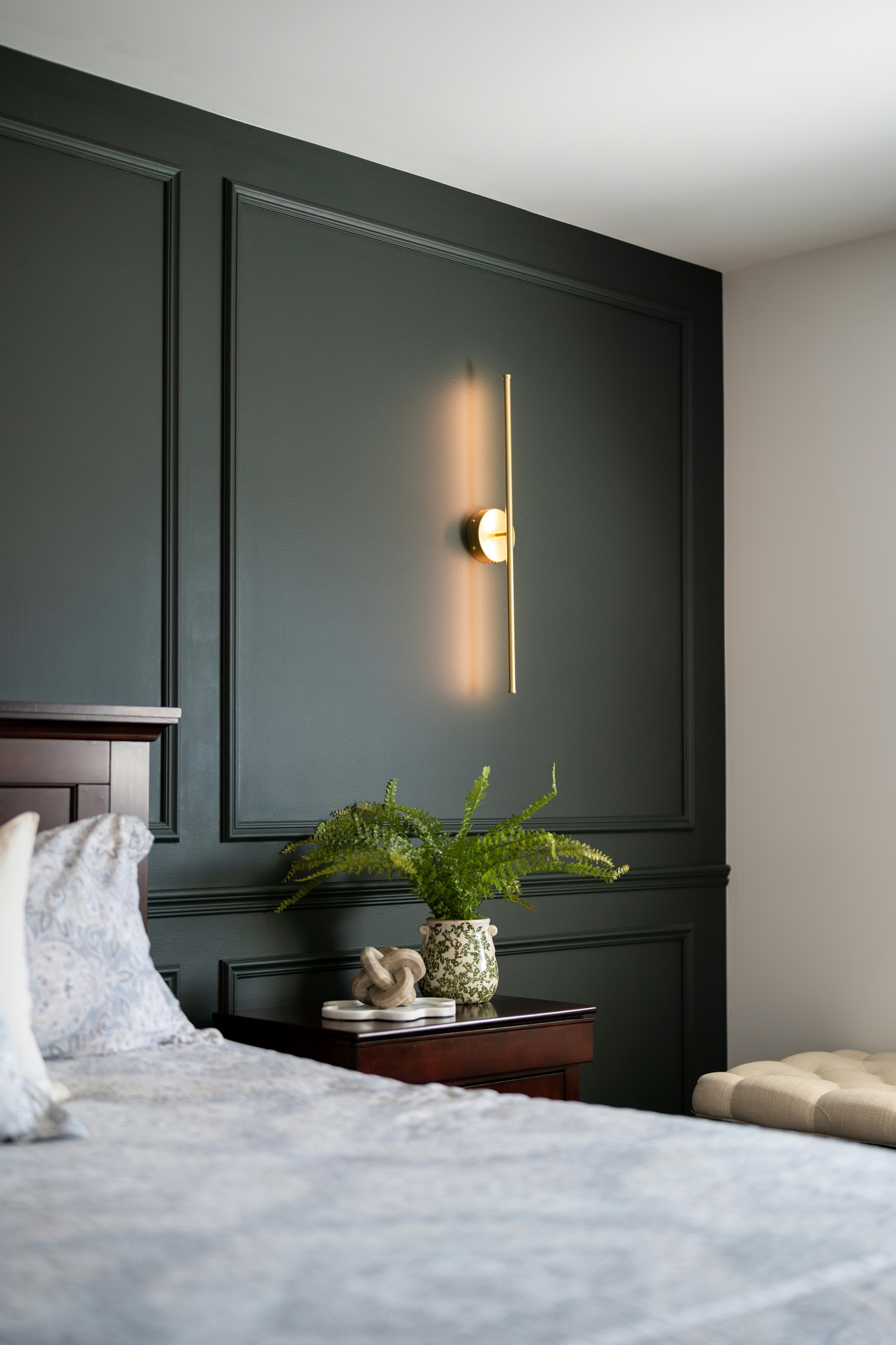 Midnight Panel: A Quiet Corner Between Bed and Wall Sconce
