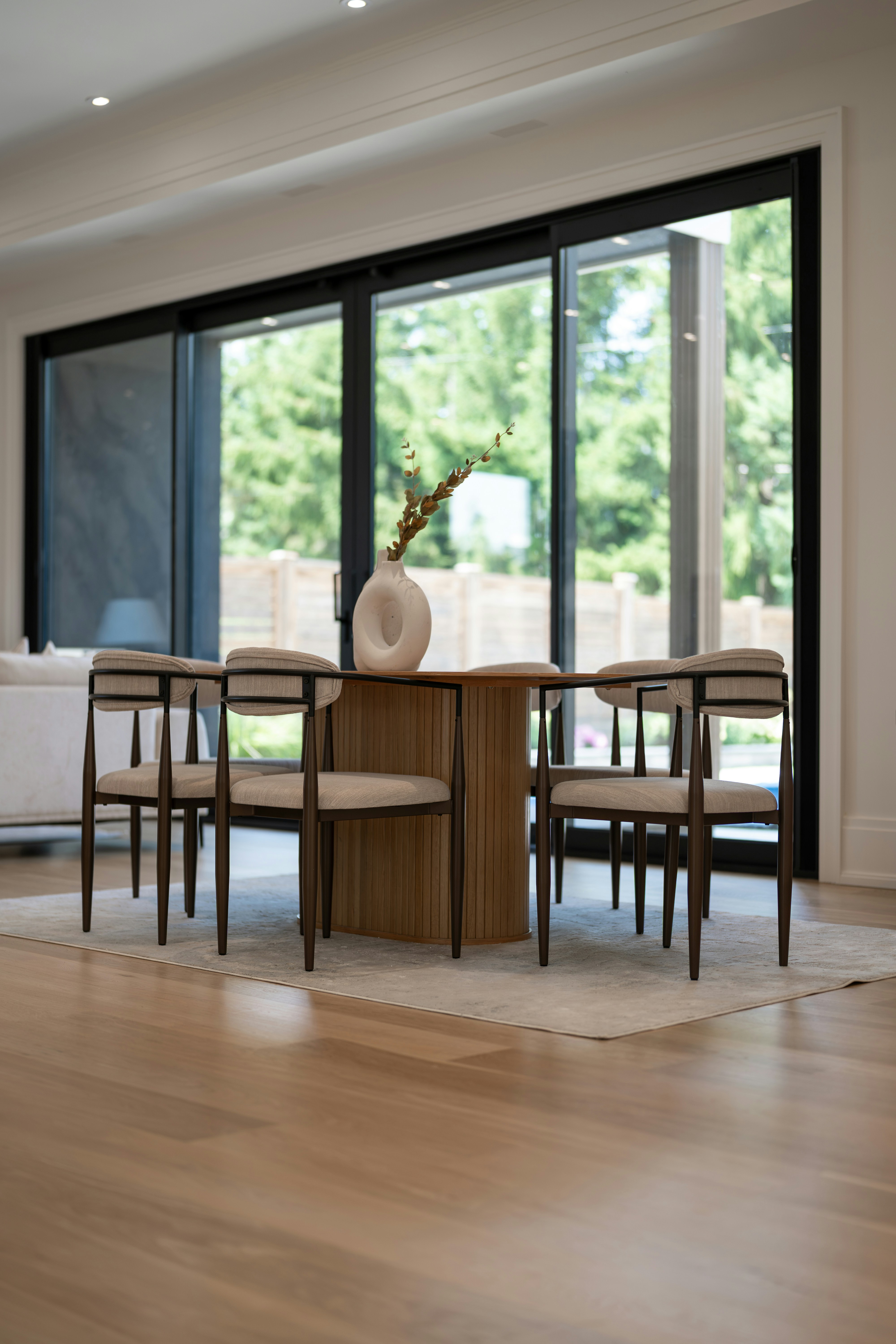 Midcentury dining nook bathed in soft natural light