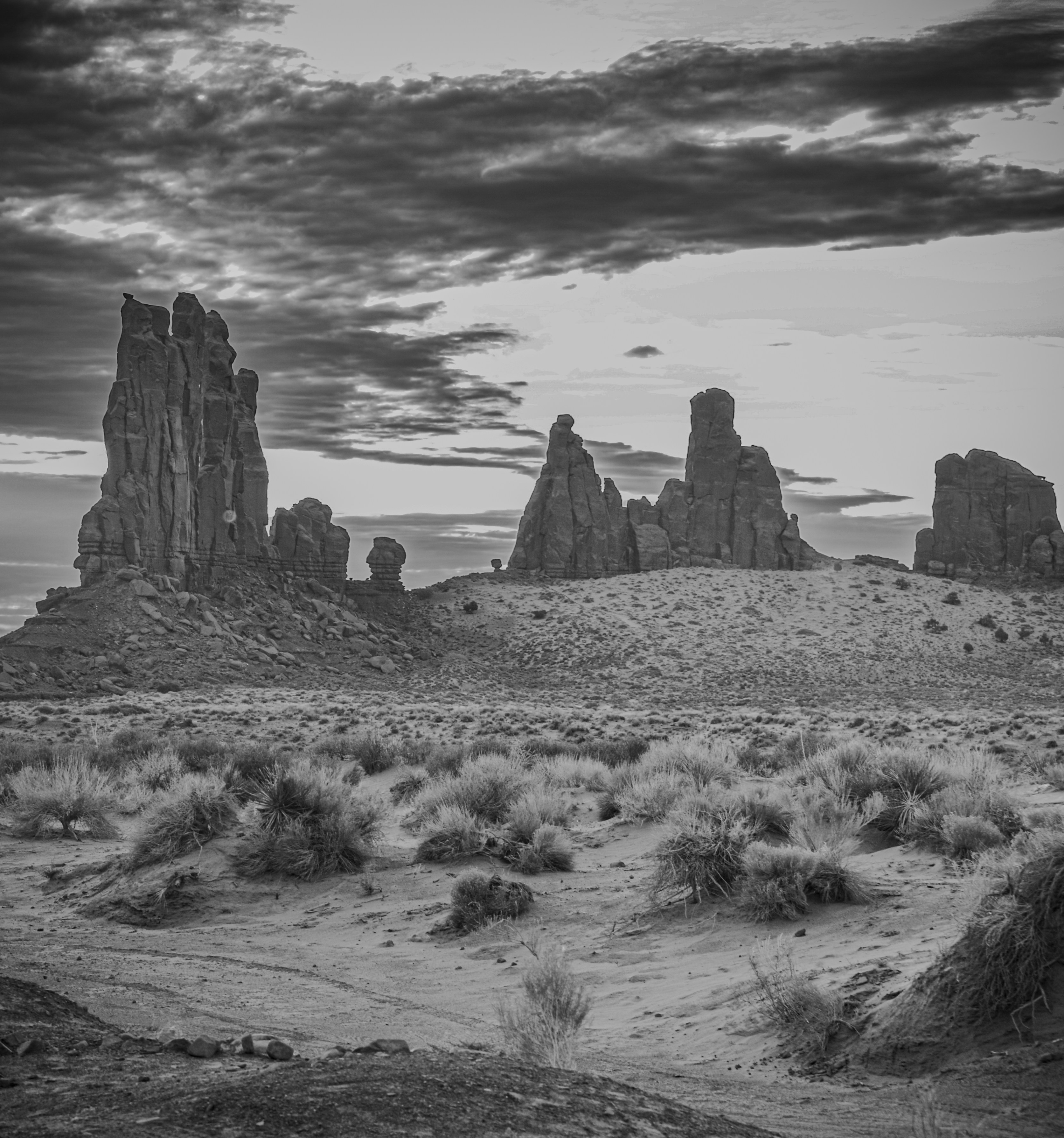Desert Sentinel: A Row of Stone Spires under a Brooding Sky