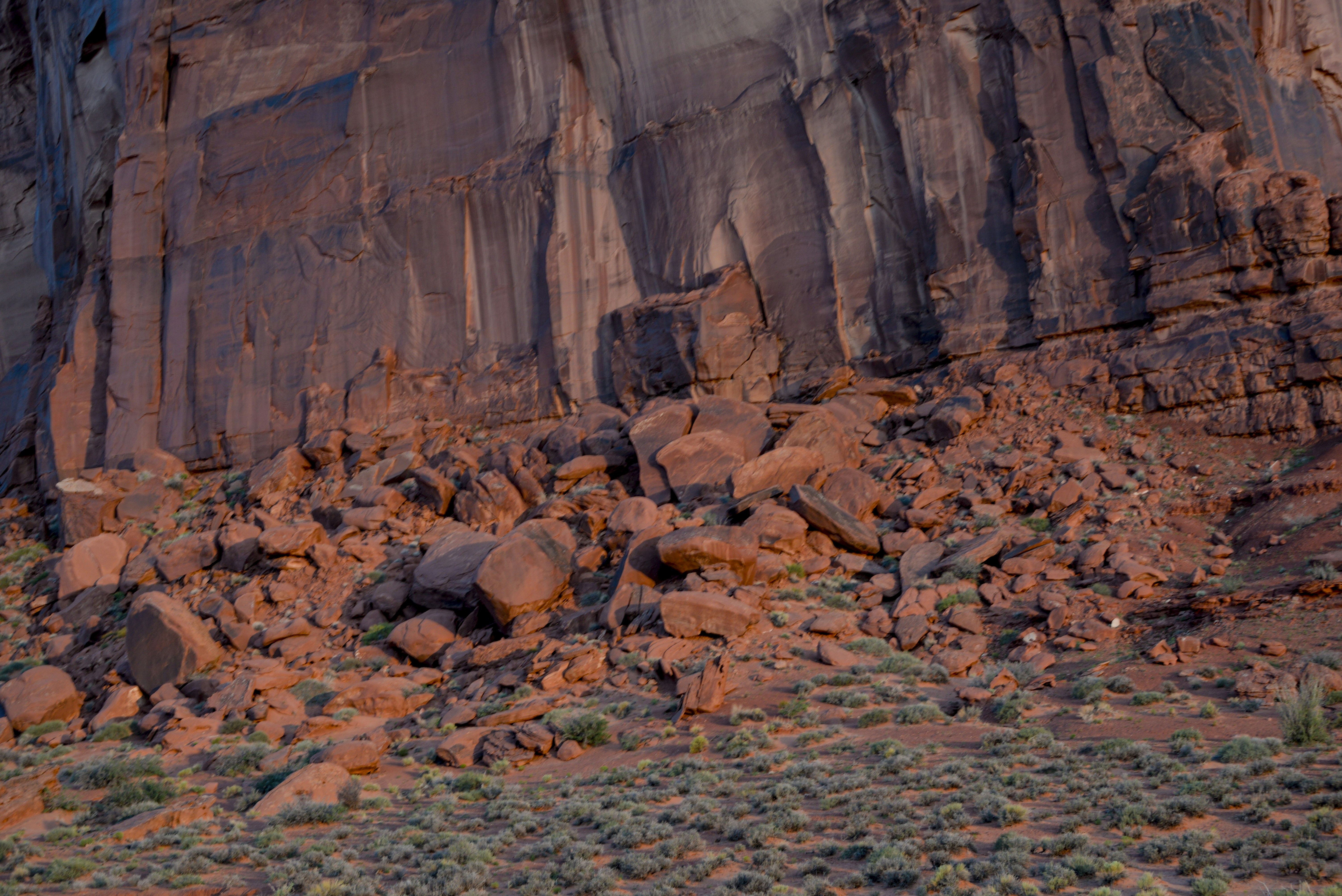 Sunlit Cliff and Desert Scatter: A Quiet Geology Portrait
