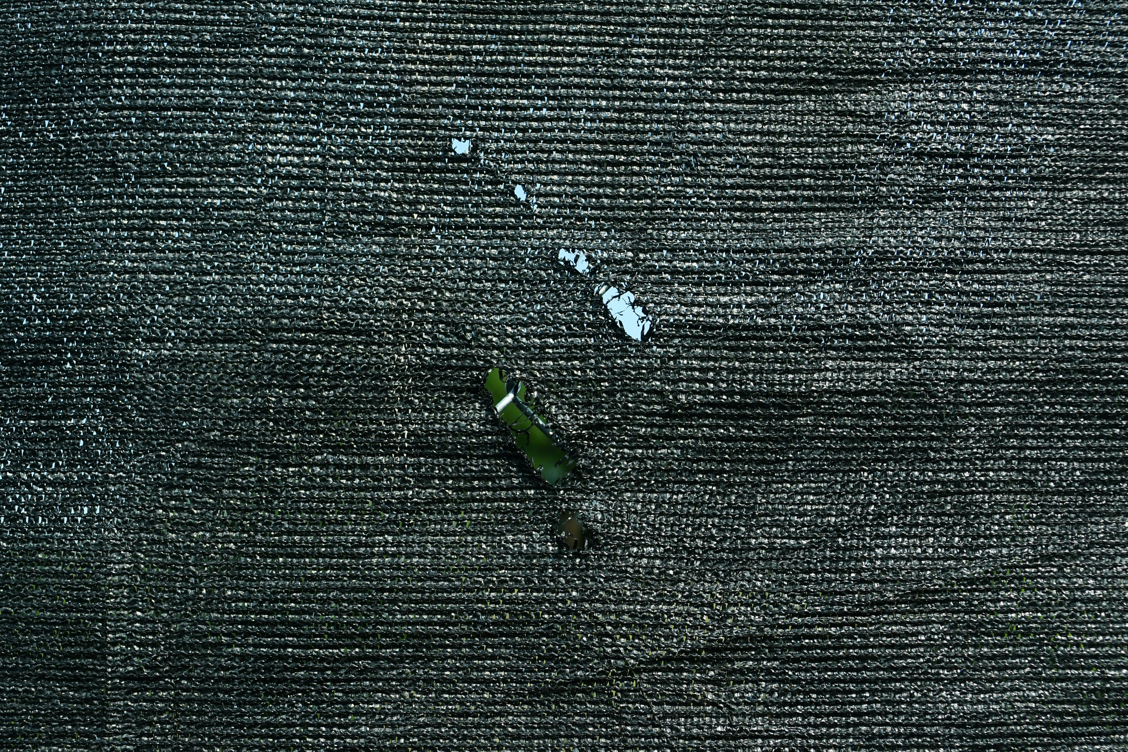 Fragmented green bottle on a textured gray surface