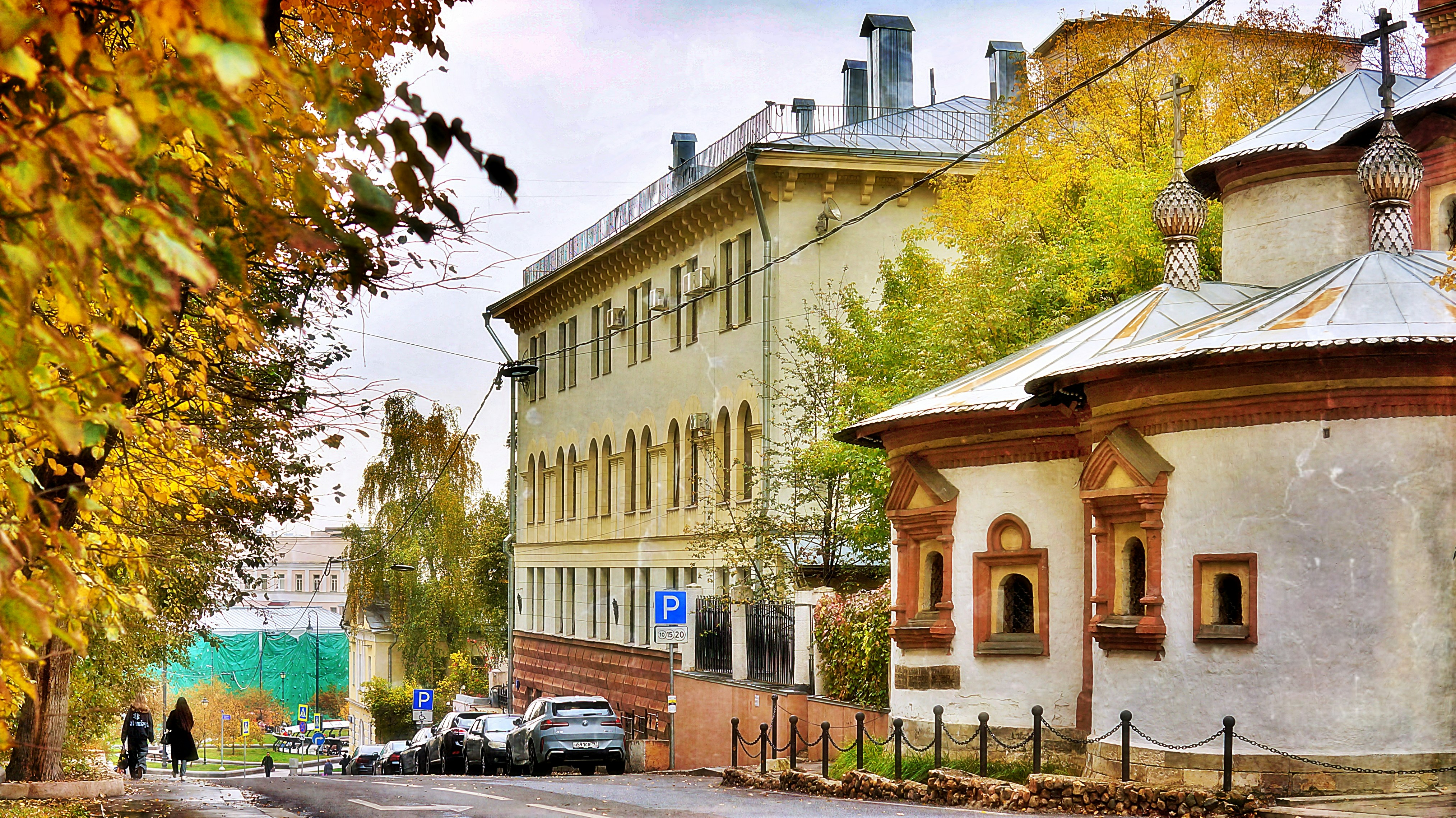 Autumn Street Between Old Church and Schoolhouse