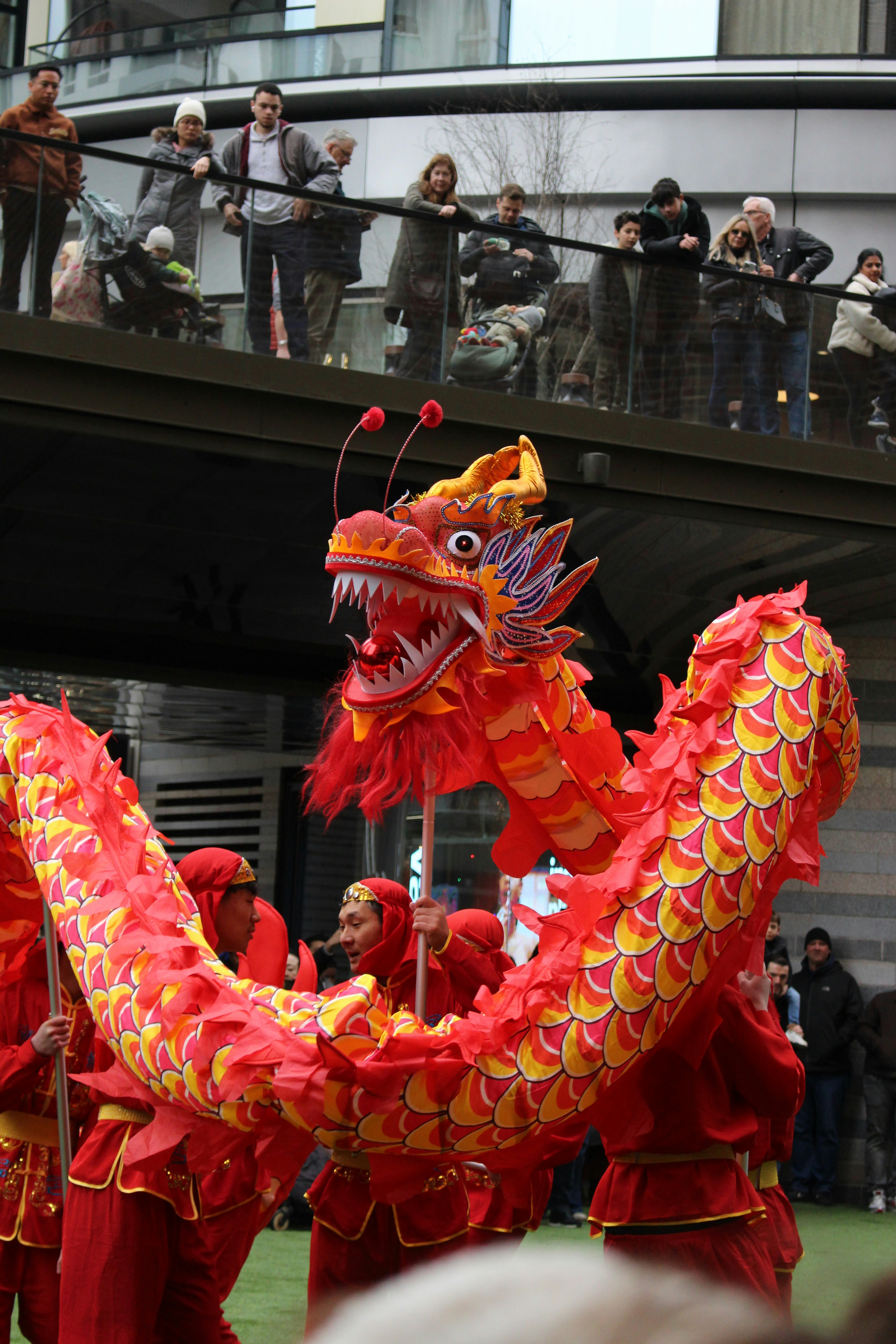 Vibrant Dragon Parade Under Observant Crowds