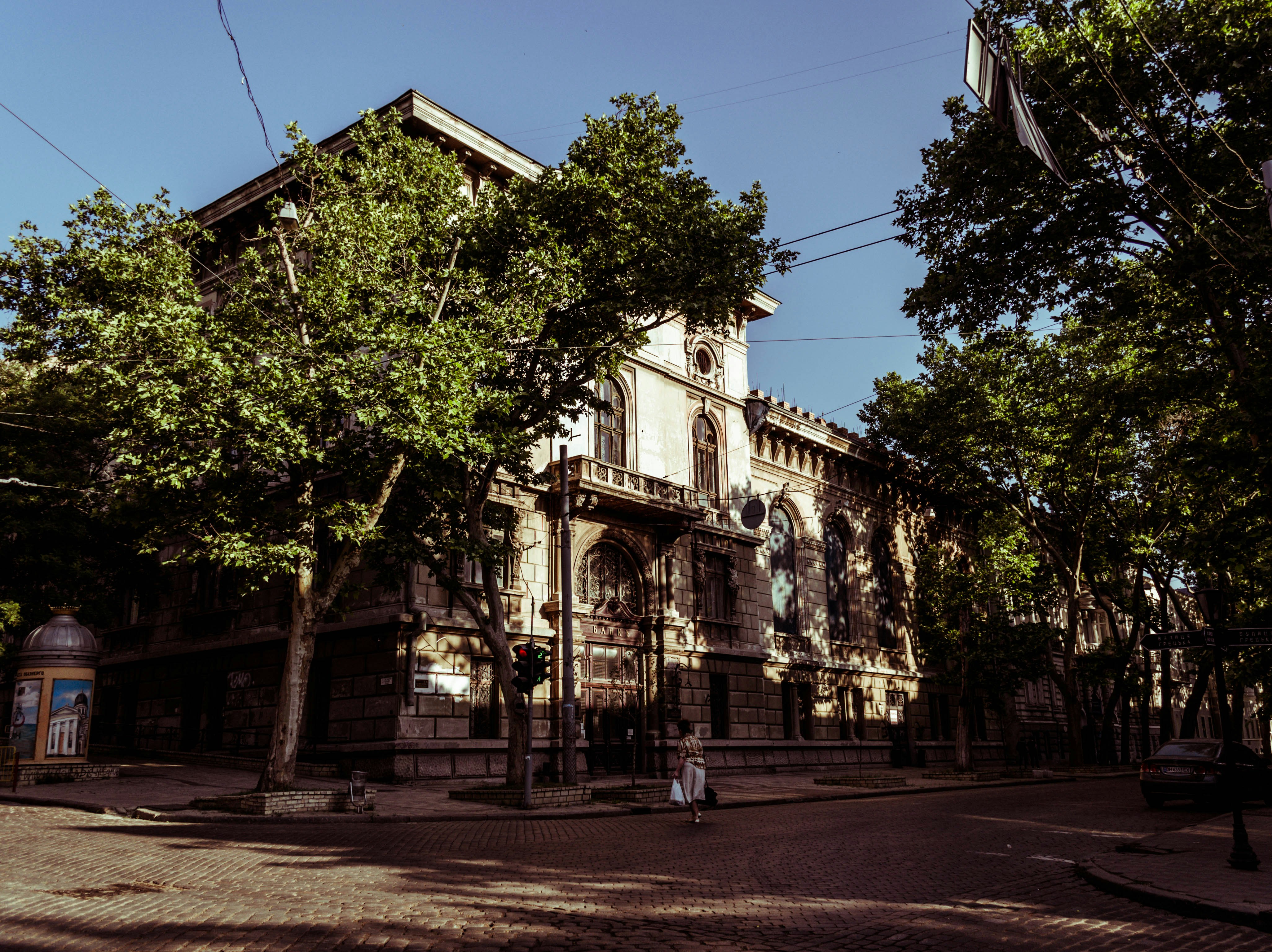 Historic Building Lined With Shade: A Quiet City Corner