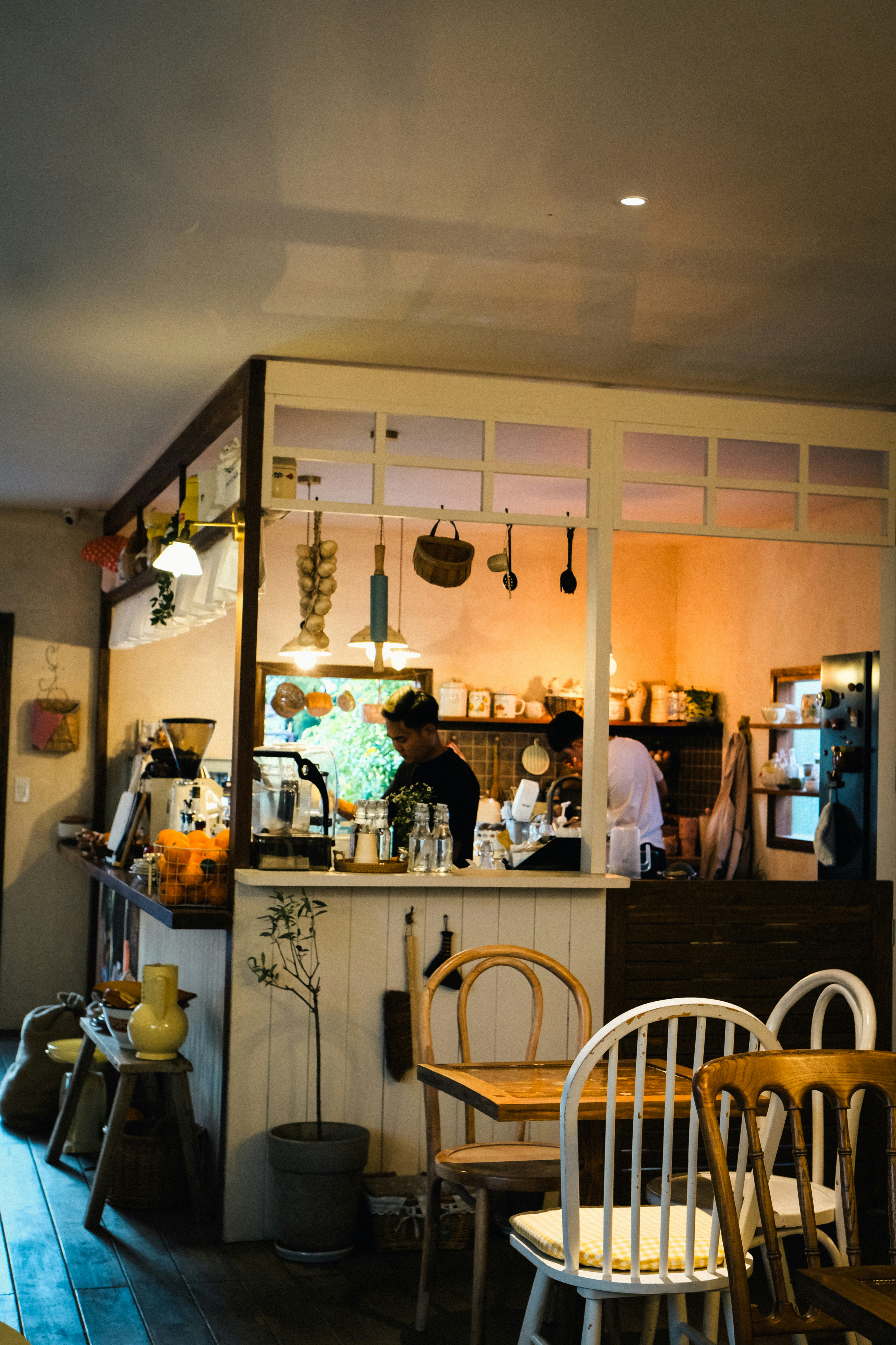 Cafe Kitchen Through a Framed Window