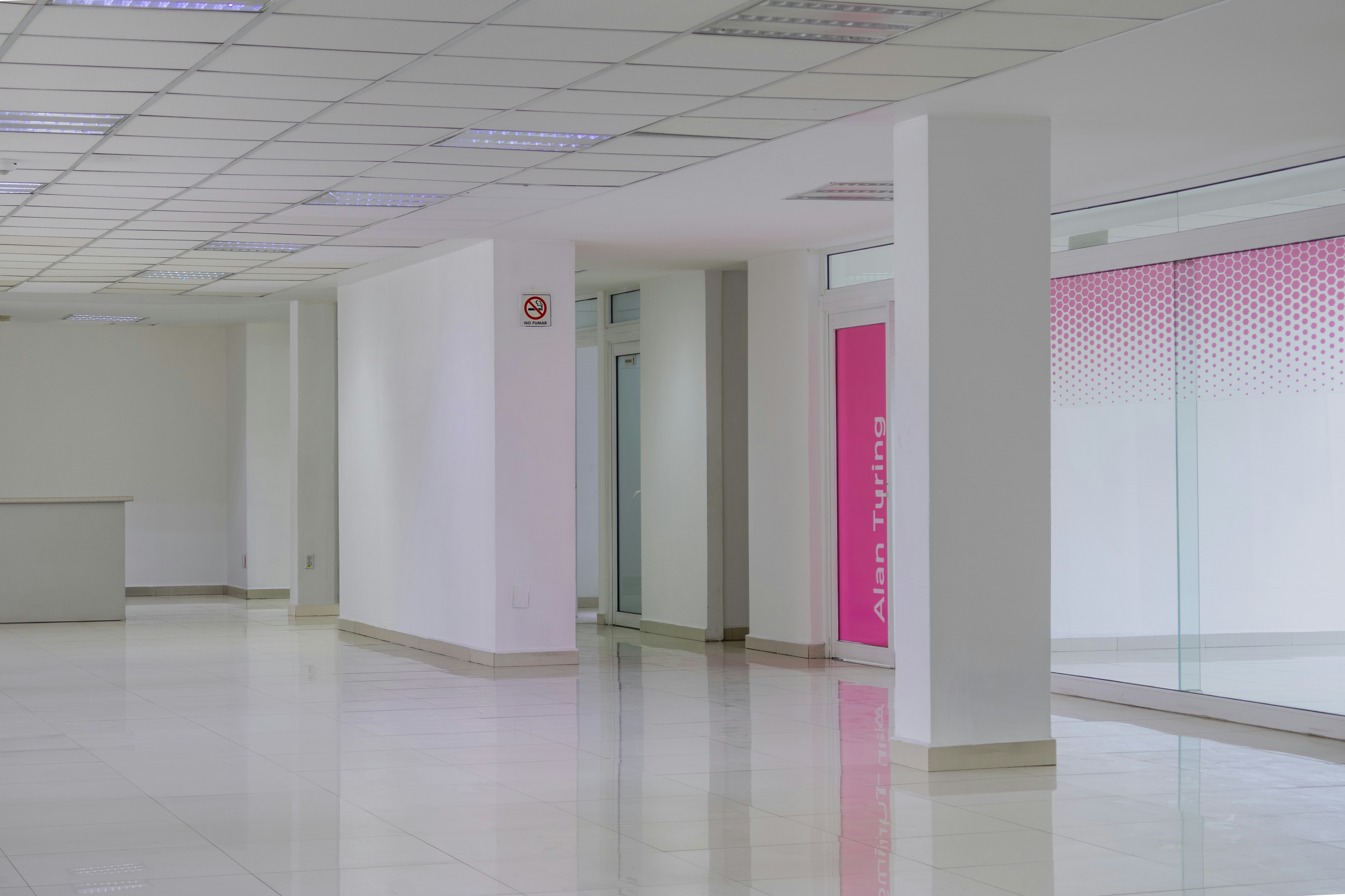Minimal Corridor of Light in an Empty Office Lobby