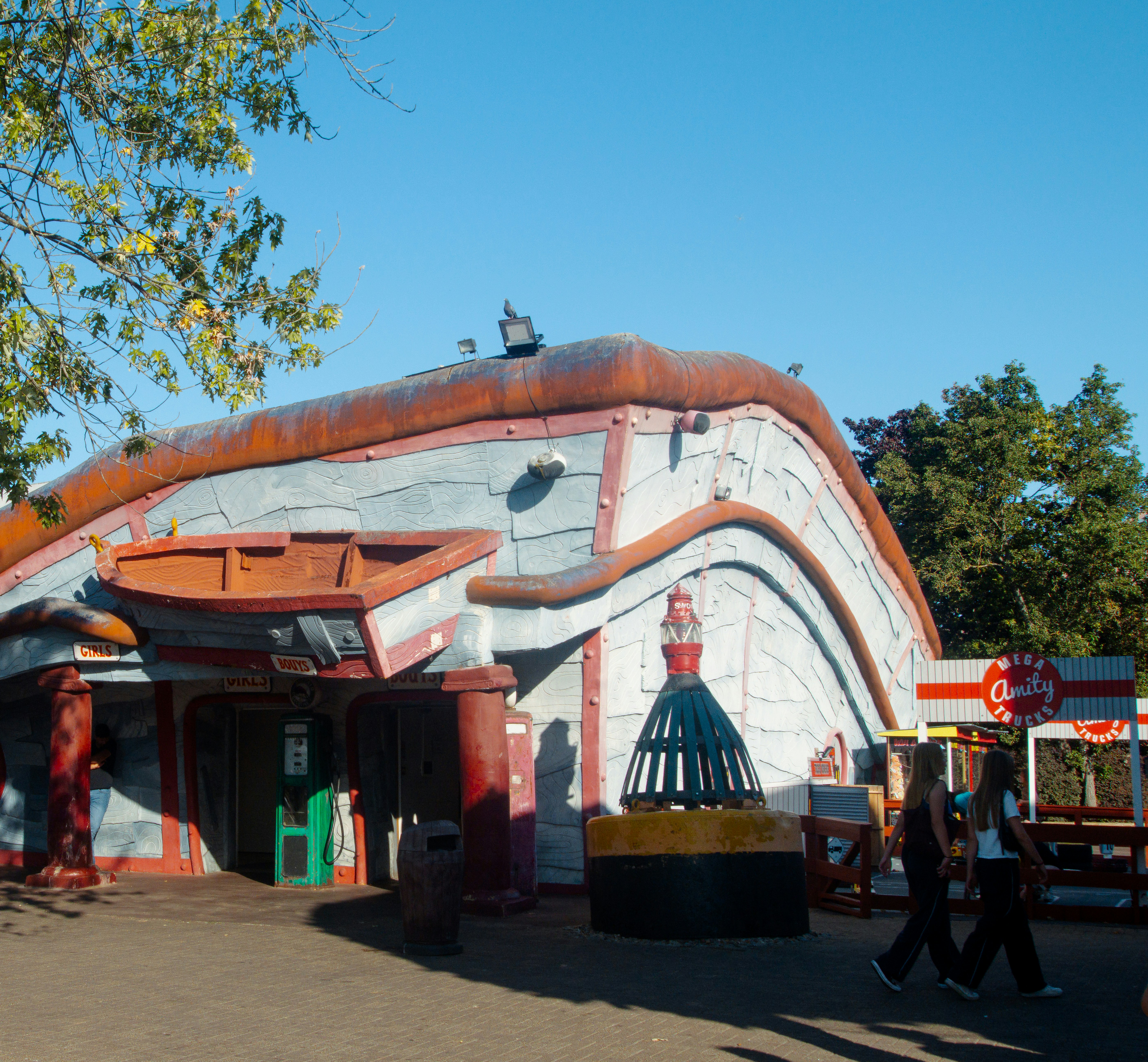 Whimsical Amusement Facade Under a Clear Day