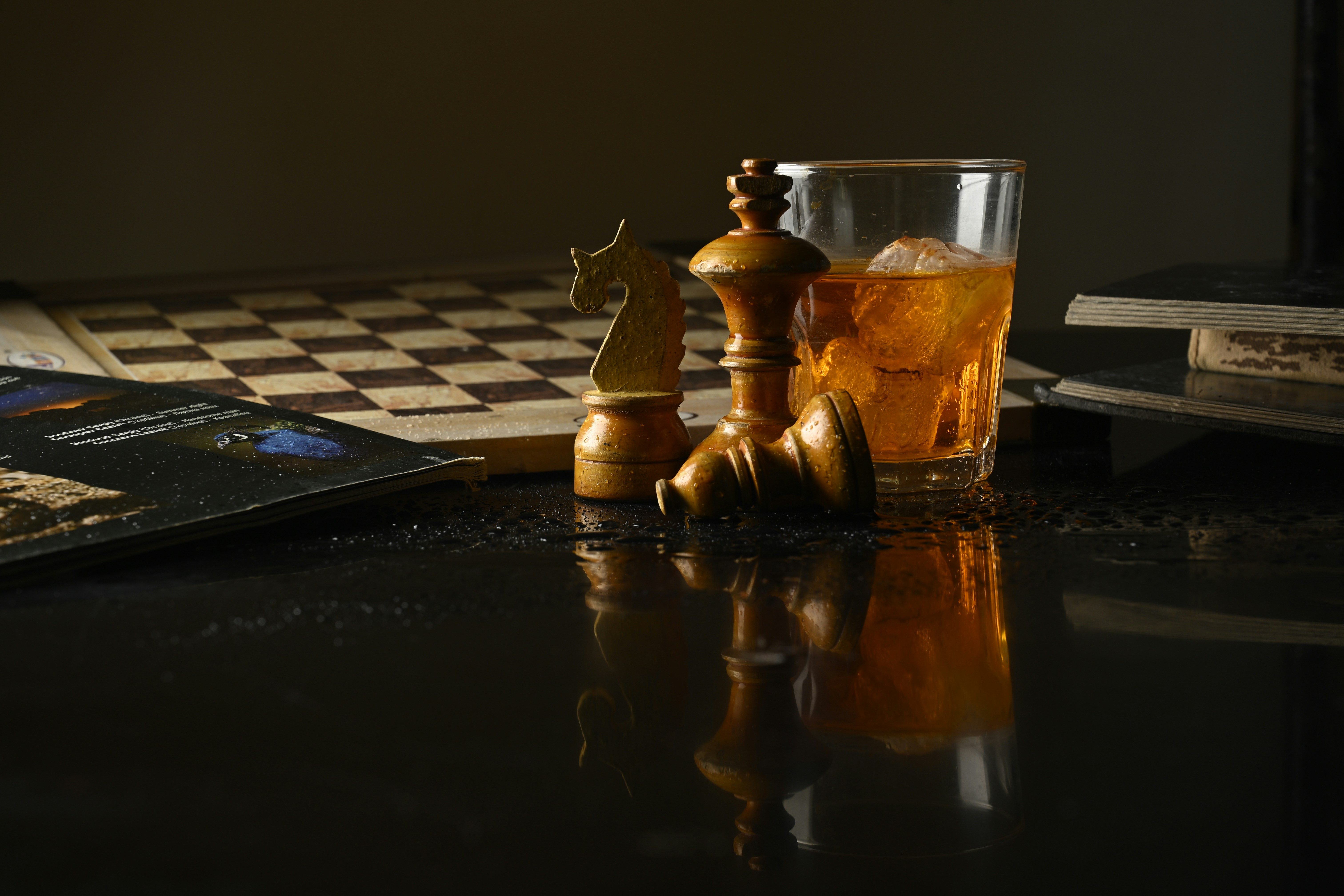Endgame in a Quiet Studio: Chess Pieces and Whiskey