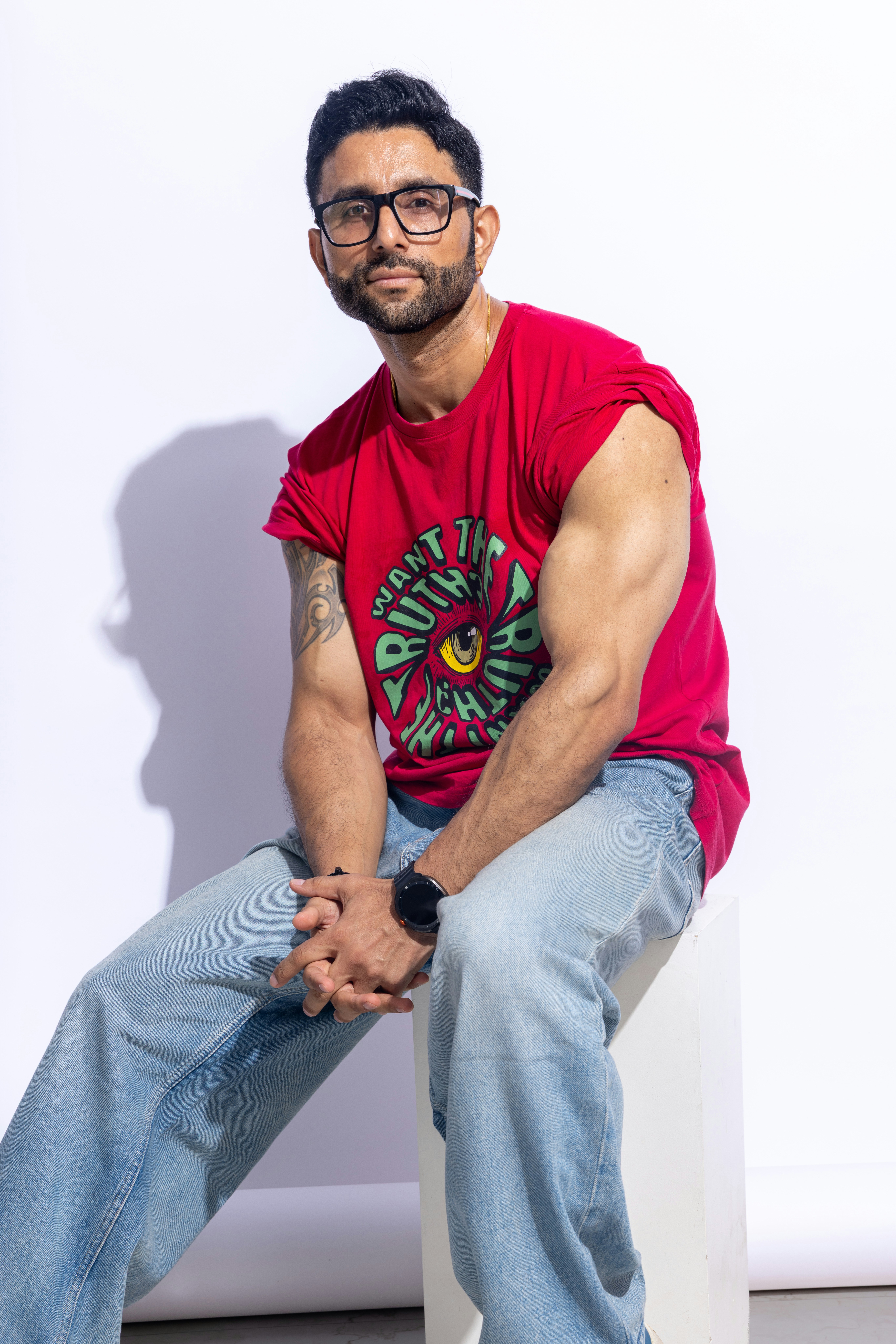 Casual Confidence: A shirted portrait in studio light