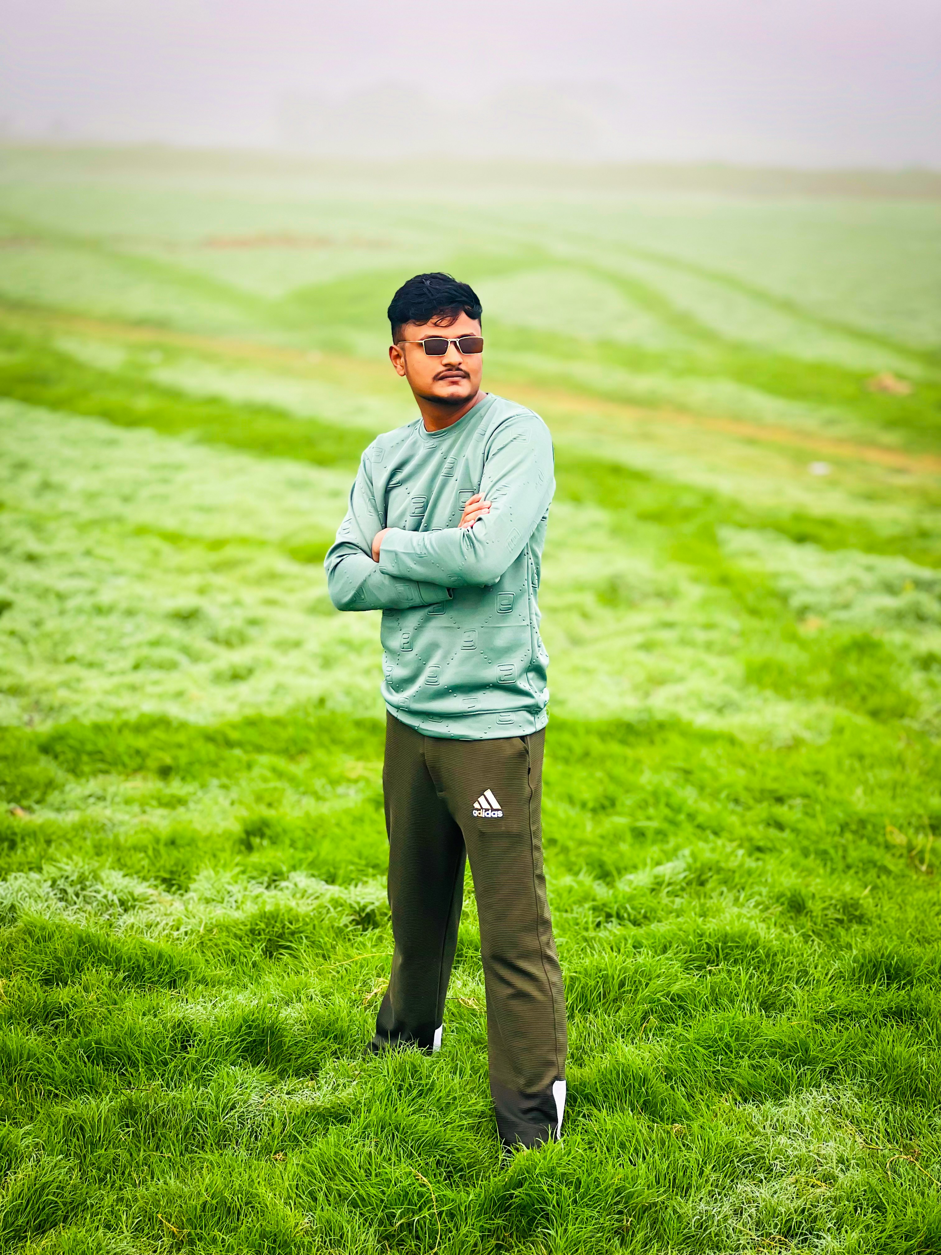Lone Traveler in a Verdant Field