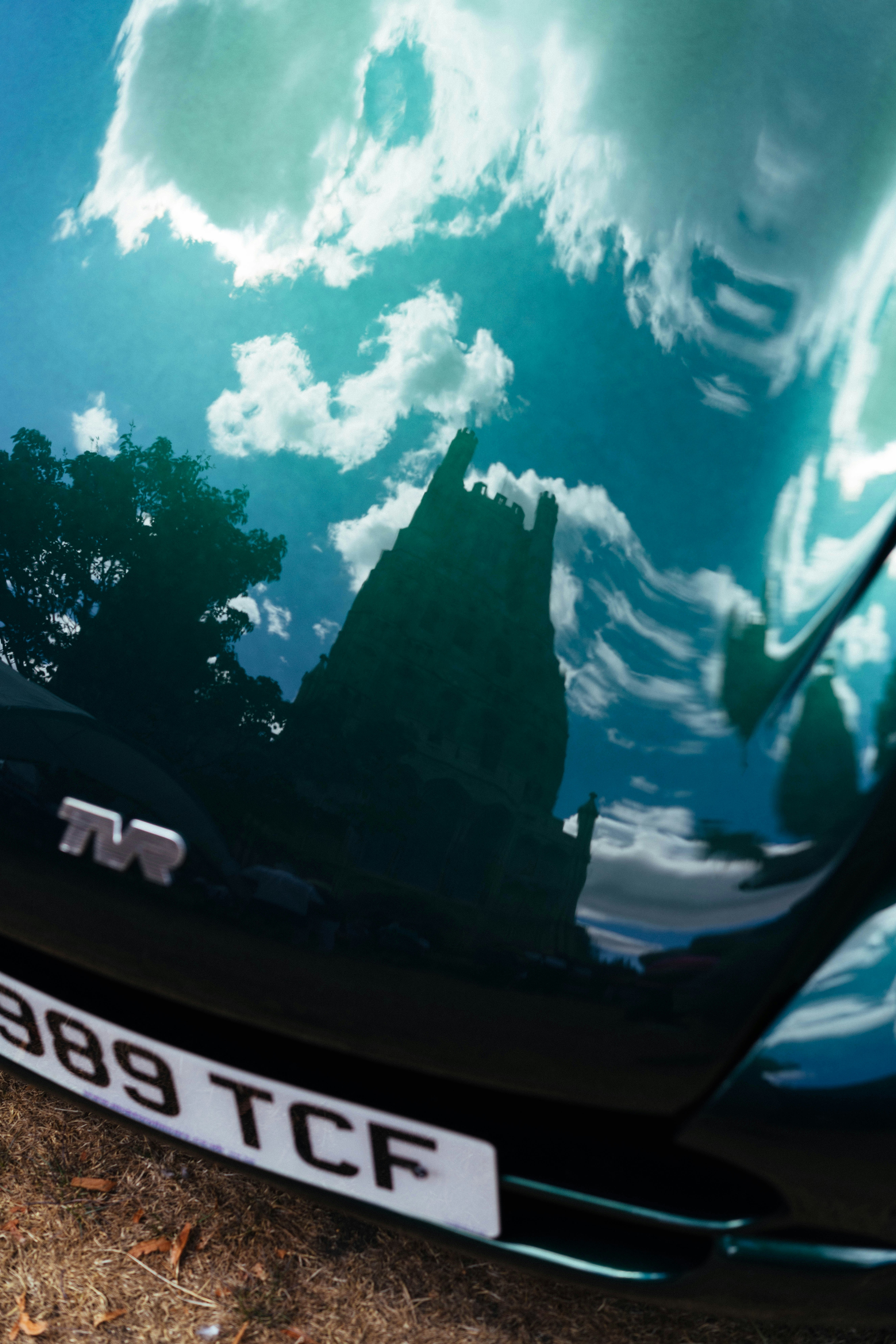 Reflections of a Cathedral on a Shimmering Hood