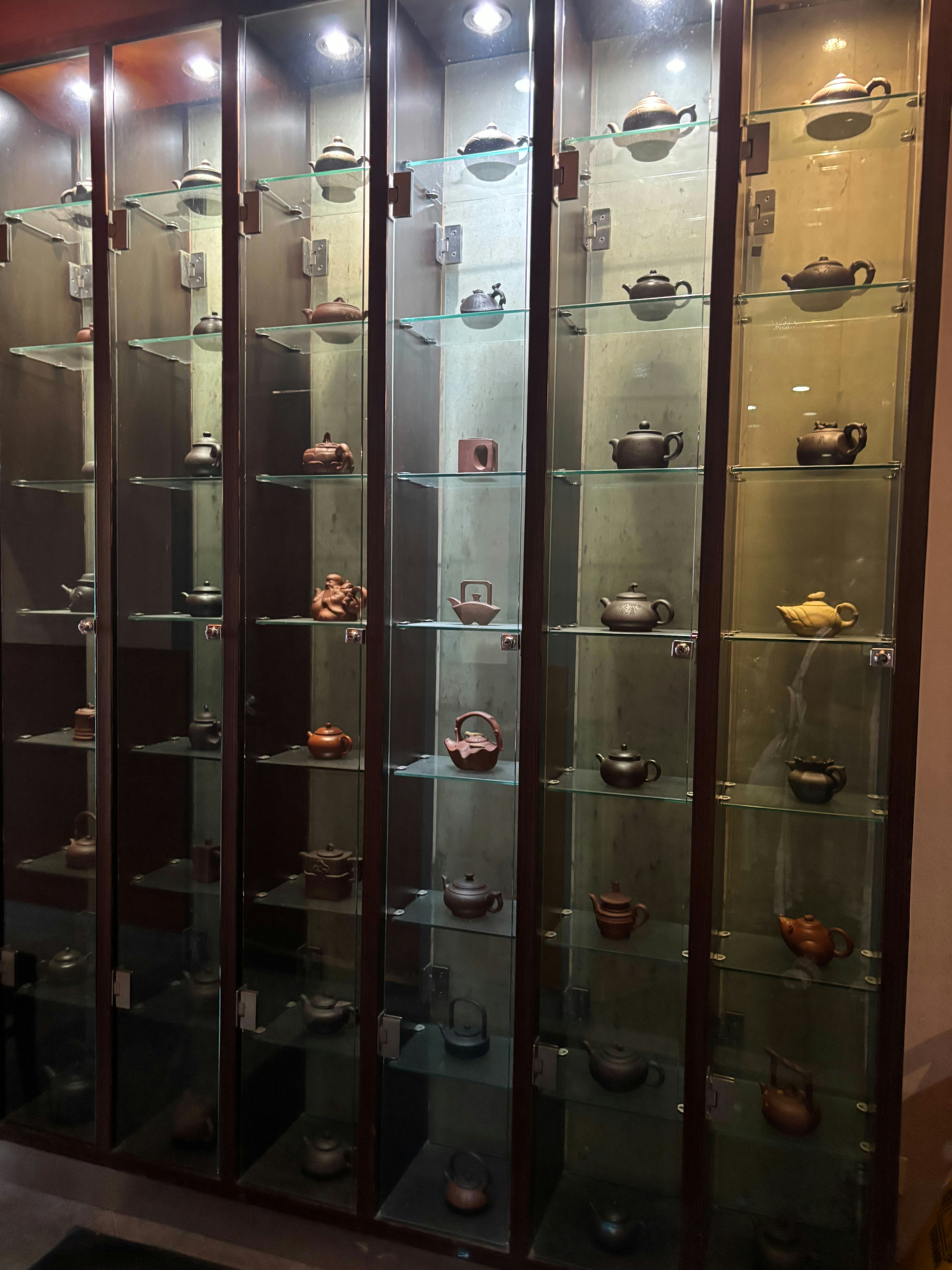 Glass-Between-Glass: A Quiet Gallery of Colorful Teapots