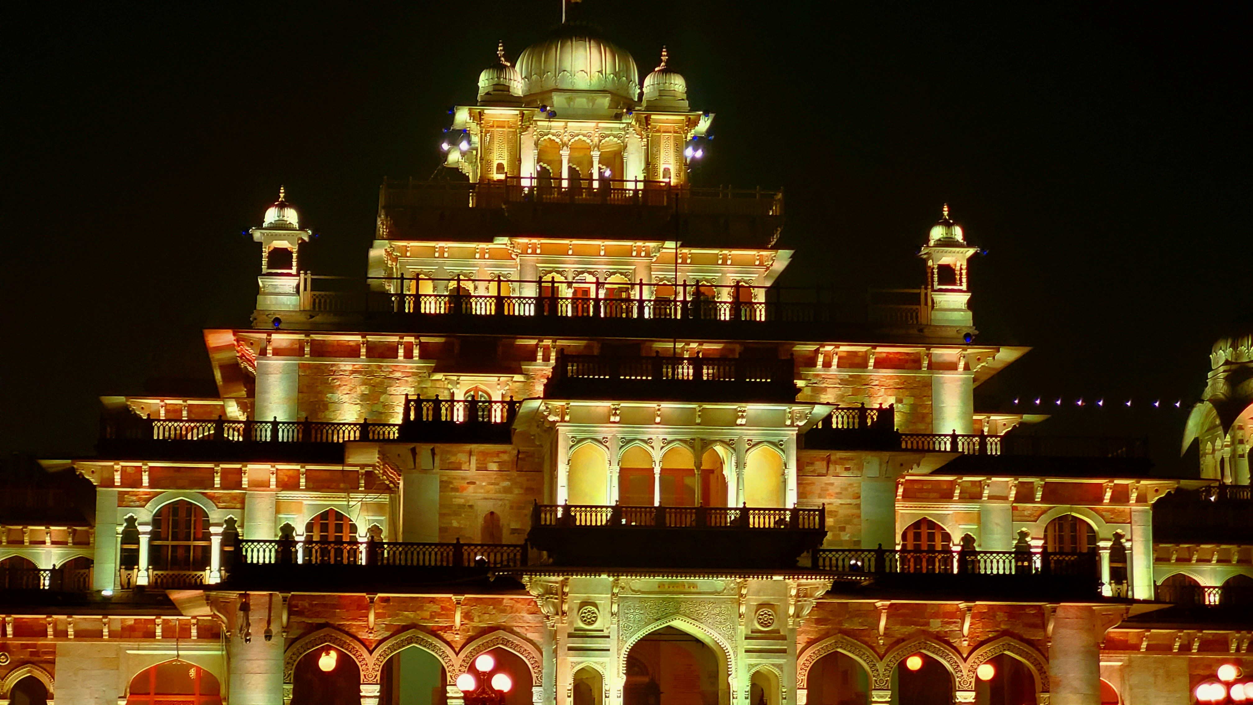 Golden Lanterns: Nightfall over a Tiered Palace