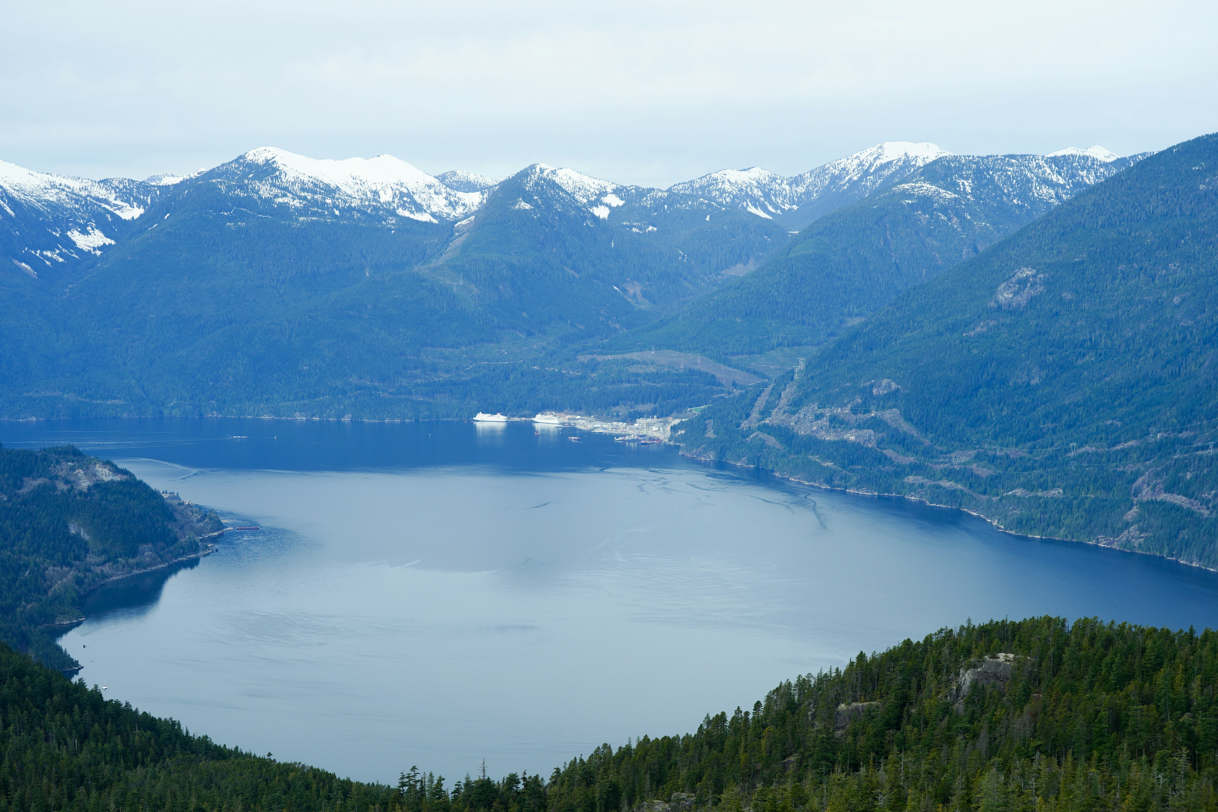 Azure Fjord: Snow-capped Peaks Ring a Serene Inlet