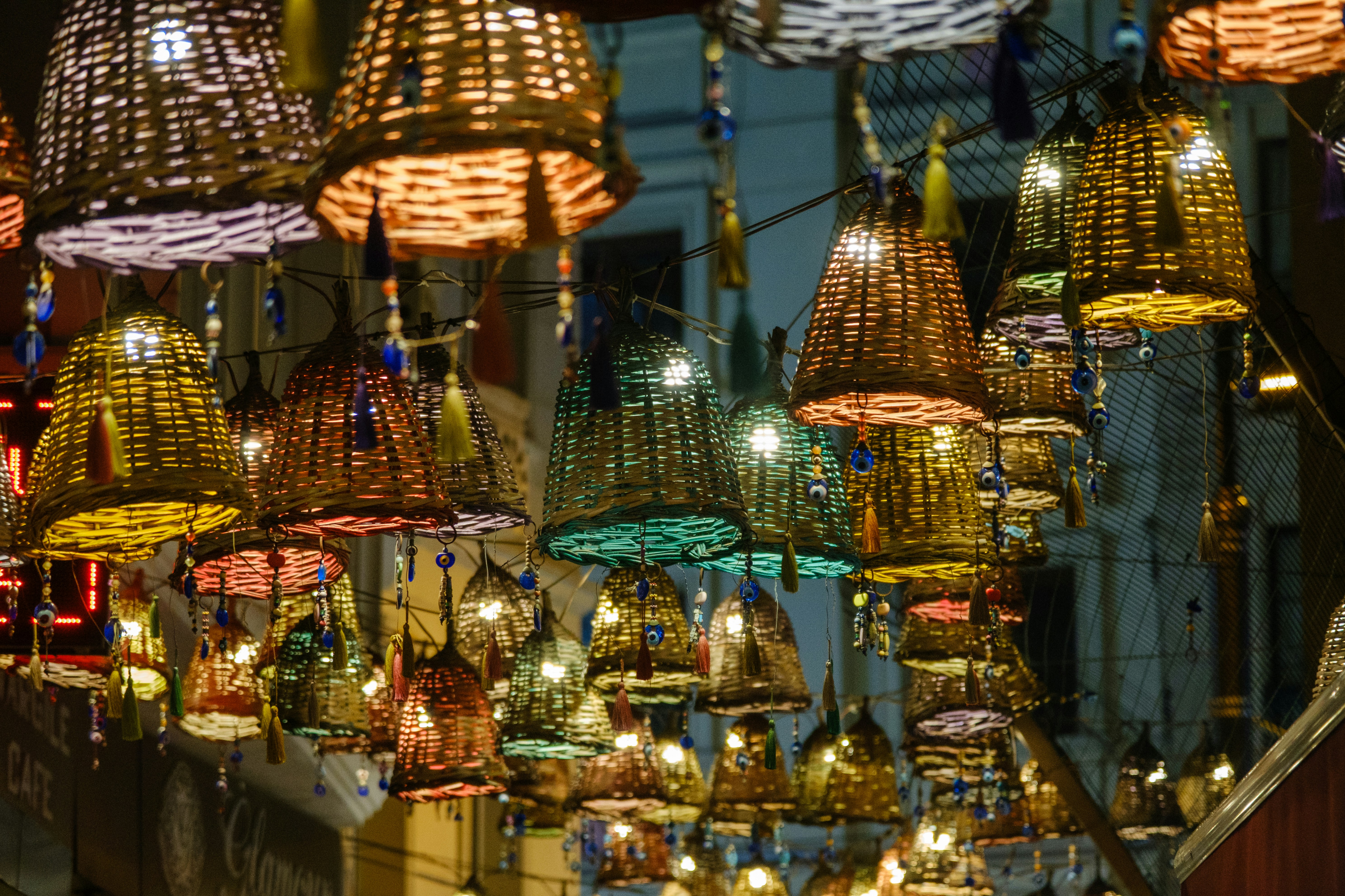 Lantern Chorus: Warm Orbs Hovering Over a Night Market