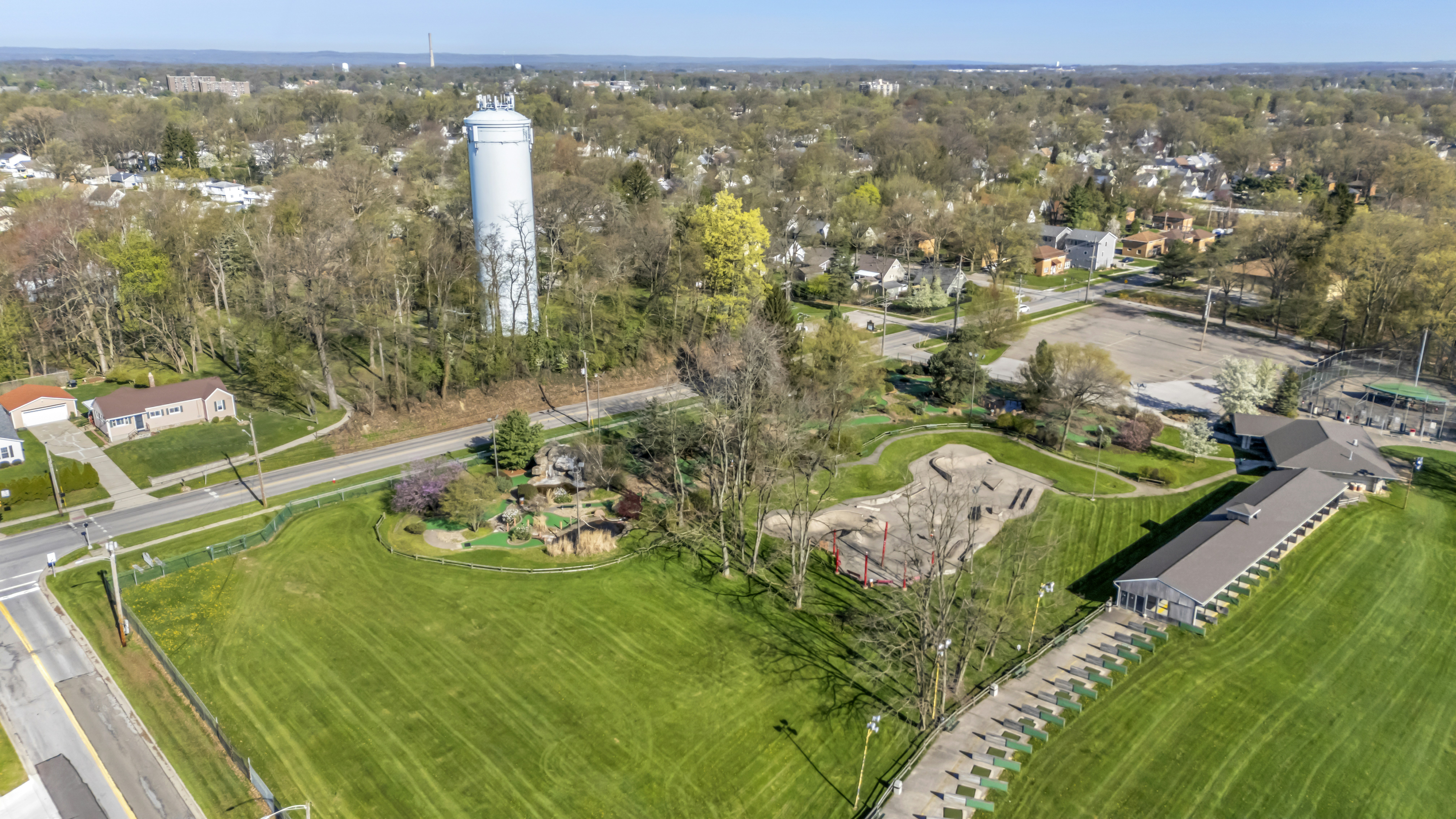 Aerial Terrace: Park, Roads, and Water Tower from Above