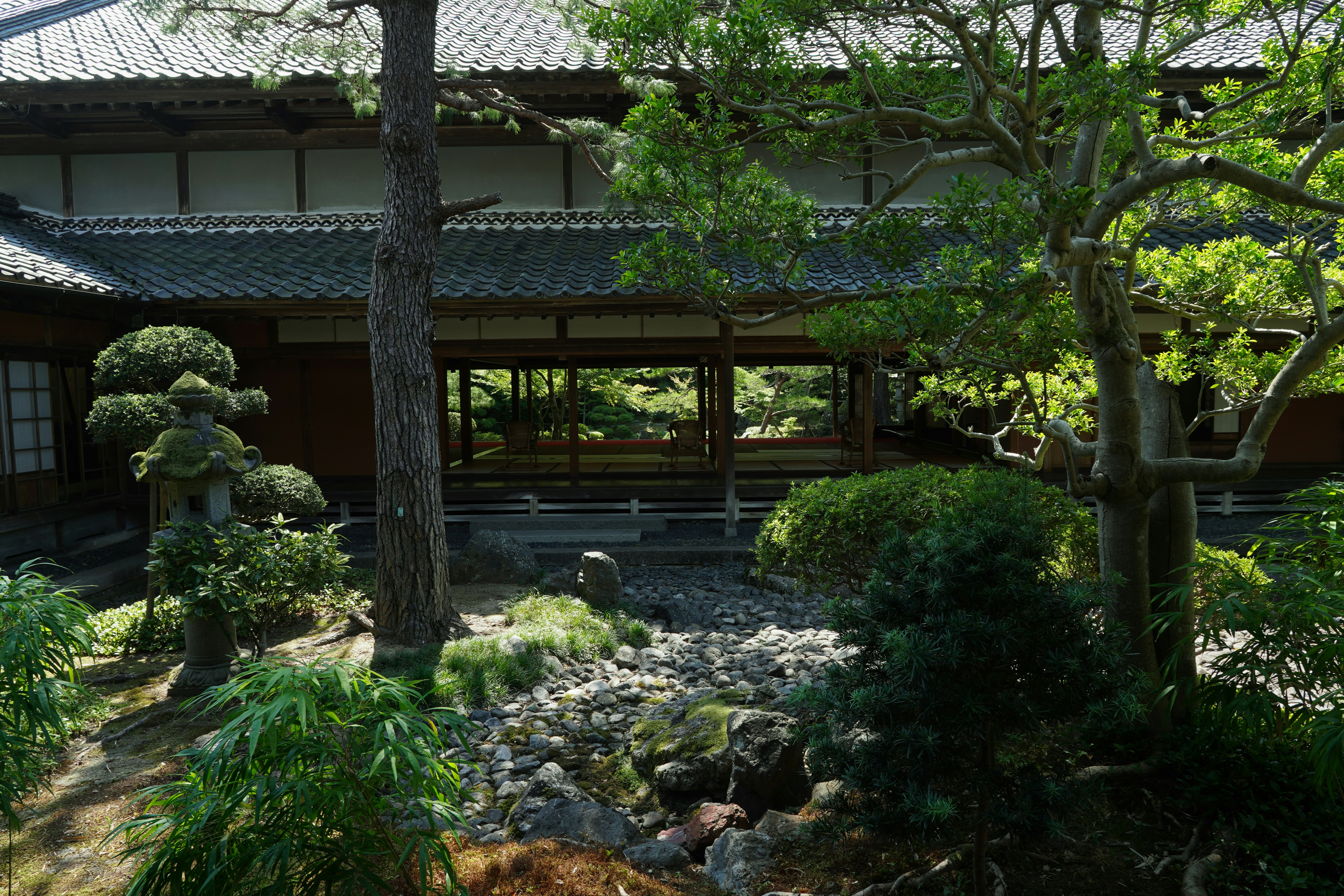 Zen Courtyard Palette: Stone, Bamboo, and Wooden Walkway