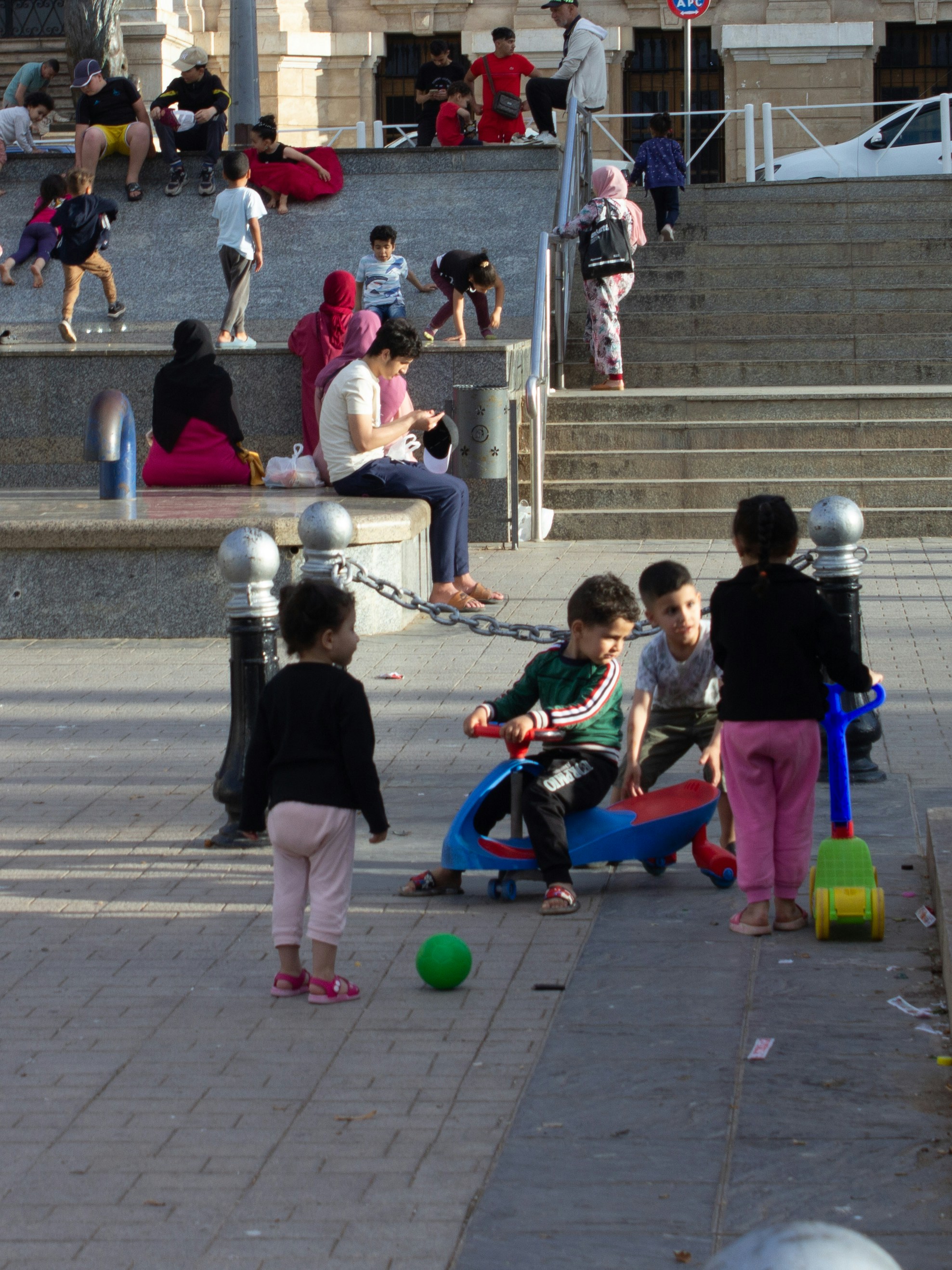 Children's Playground Adventures at a City Plaza
