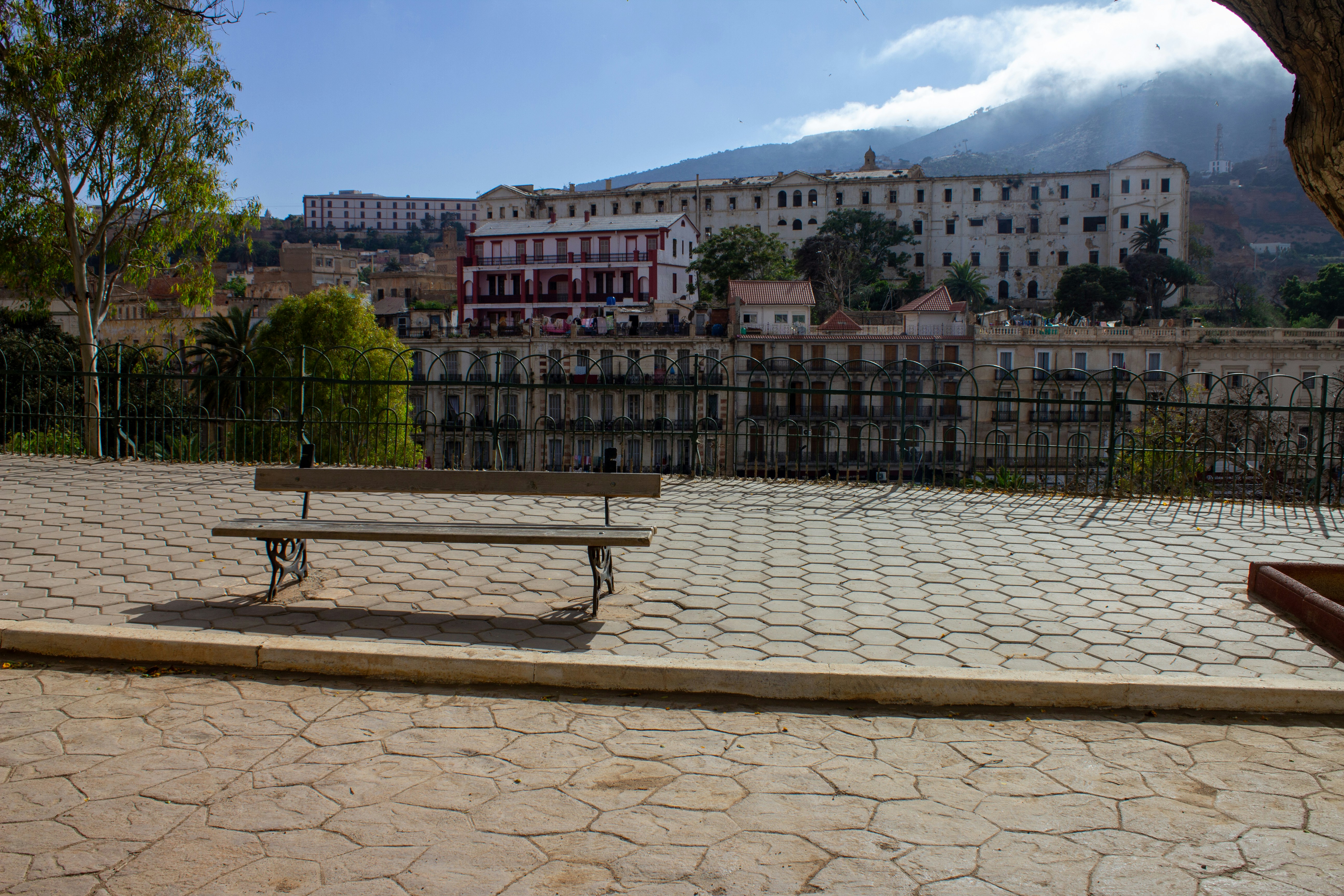 Stone Terrace Overlooking a Sicilian-Style Hilltop City