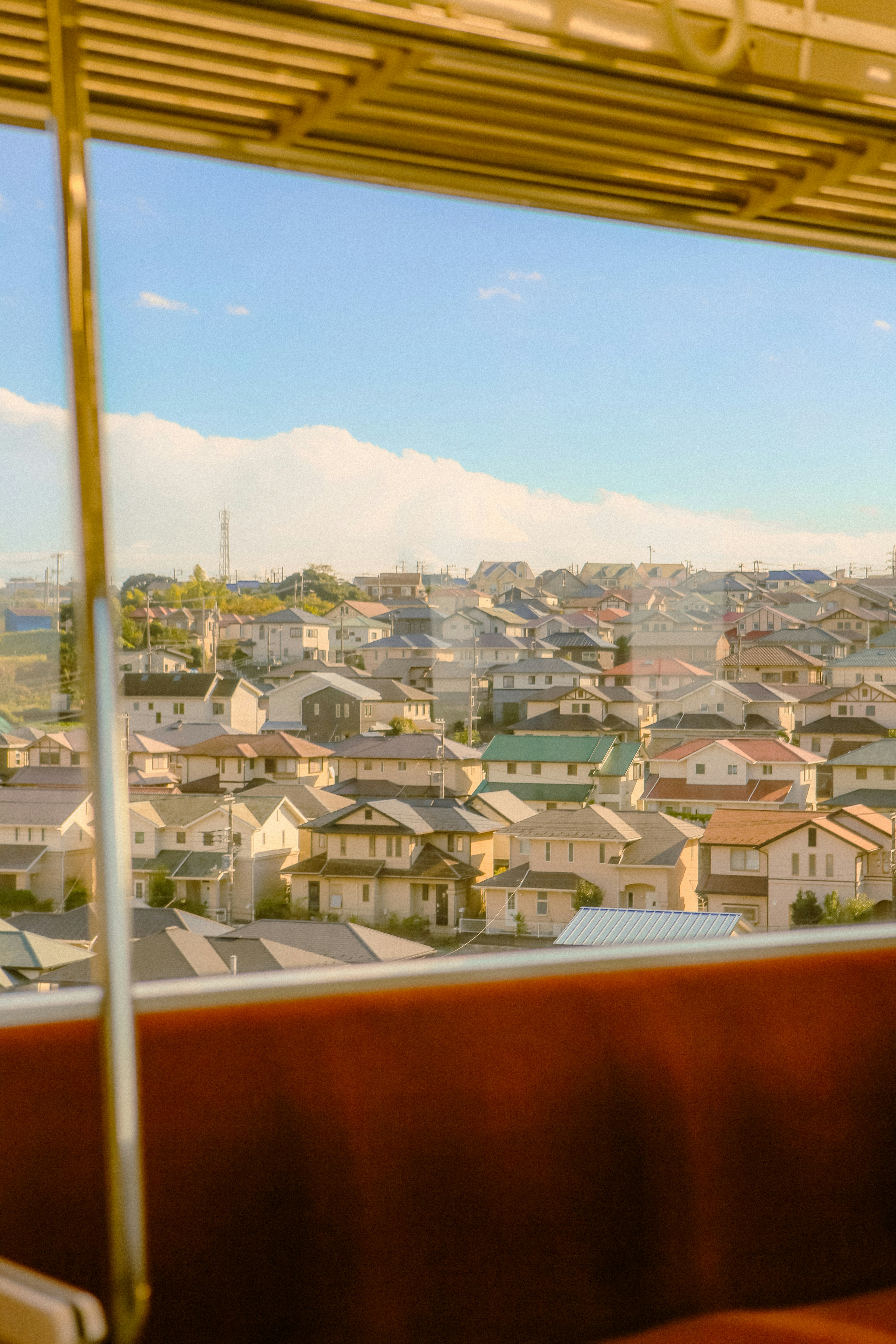 Sunlit Suburban Mosaic Through a Window Frame