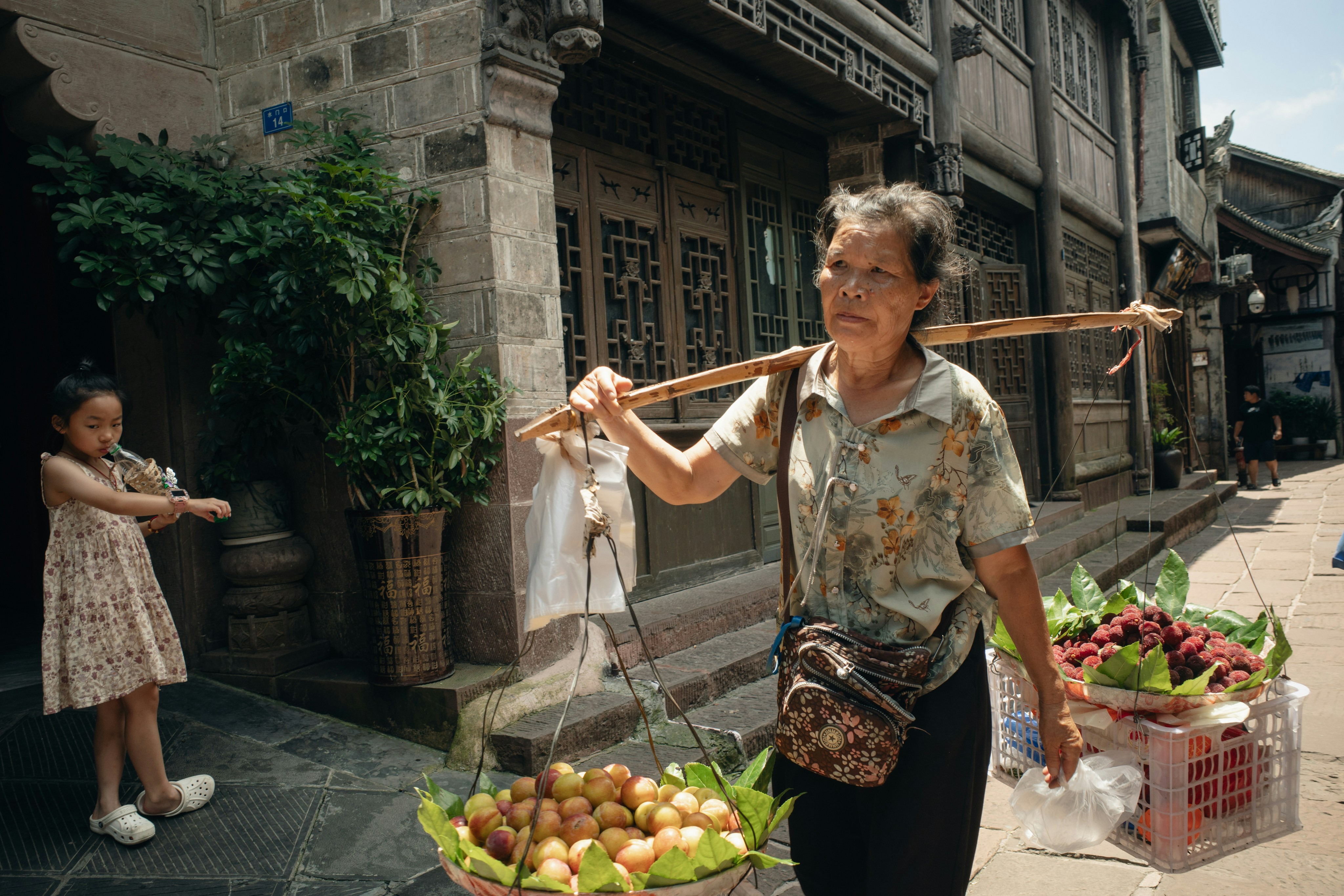Crosswalk Vendor on a Sunlit Alley