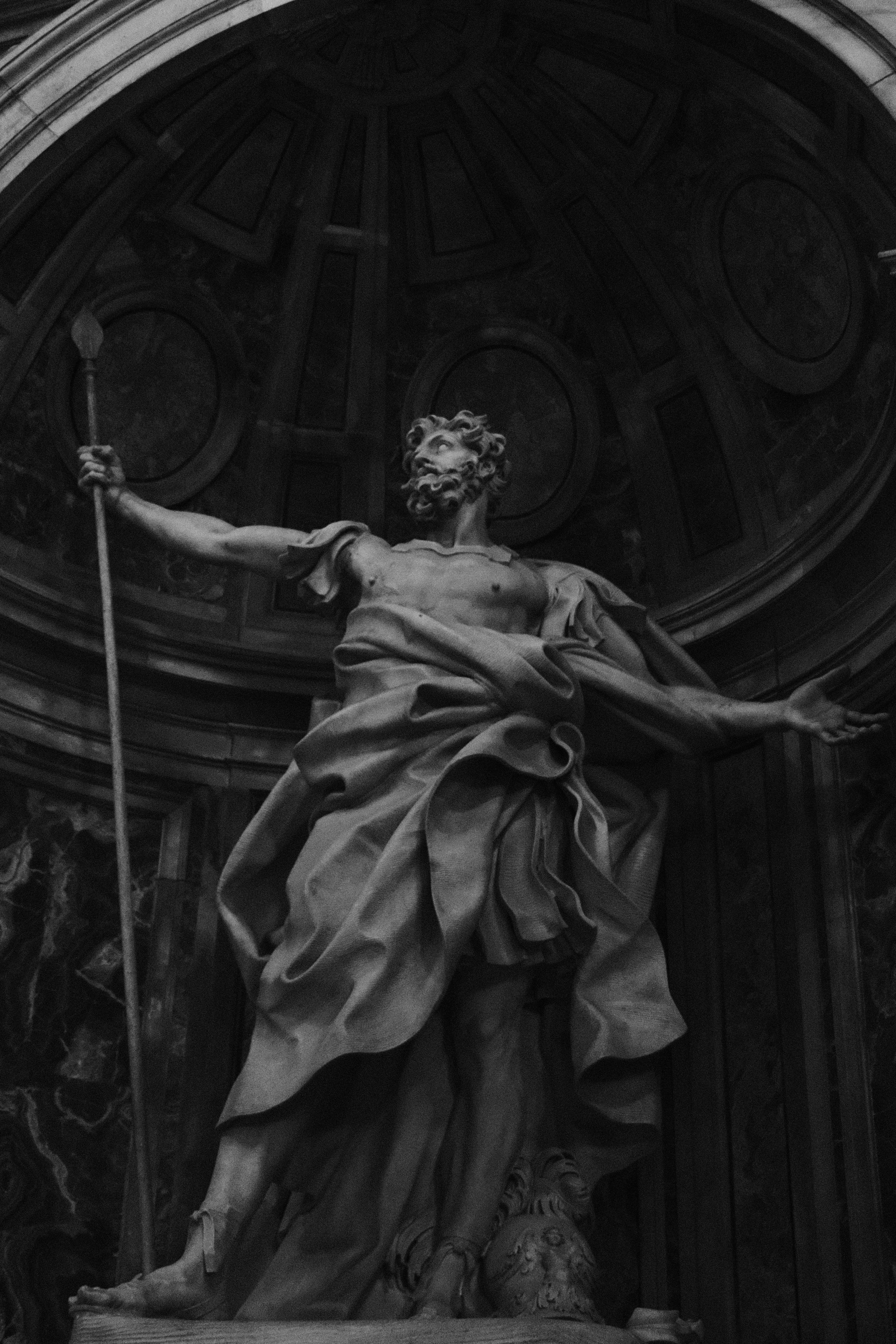 Gilded Ascension: A Muscular Saint Beneath a Dark Dome