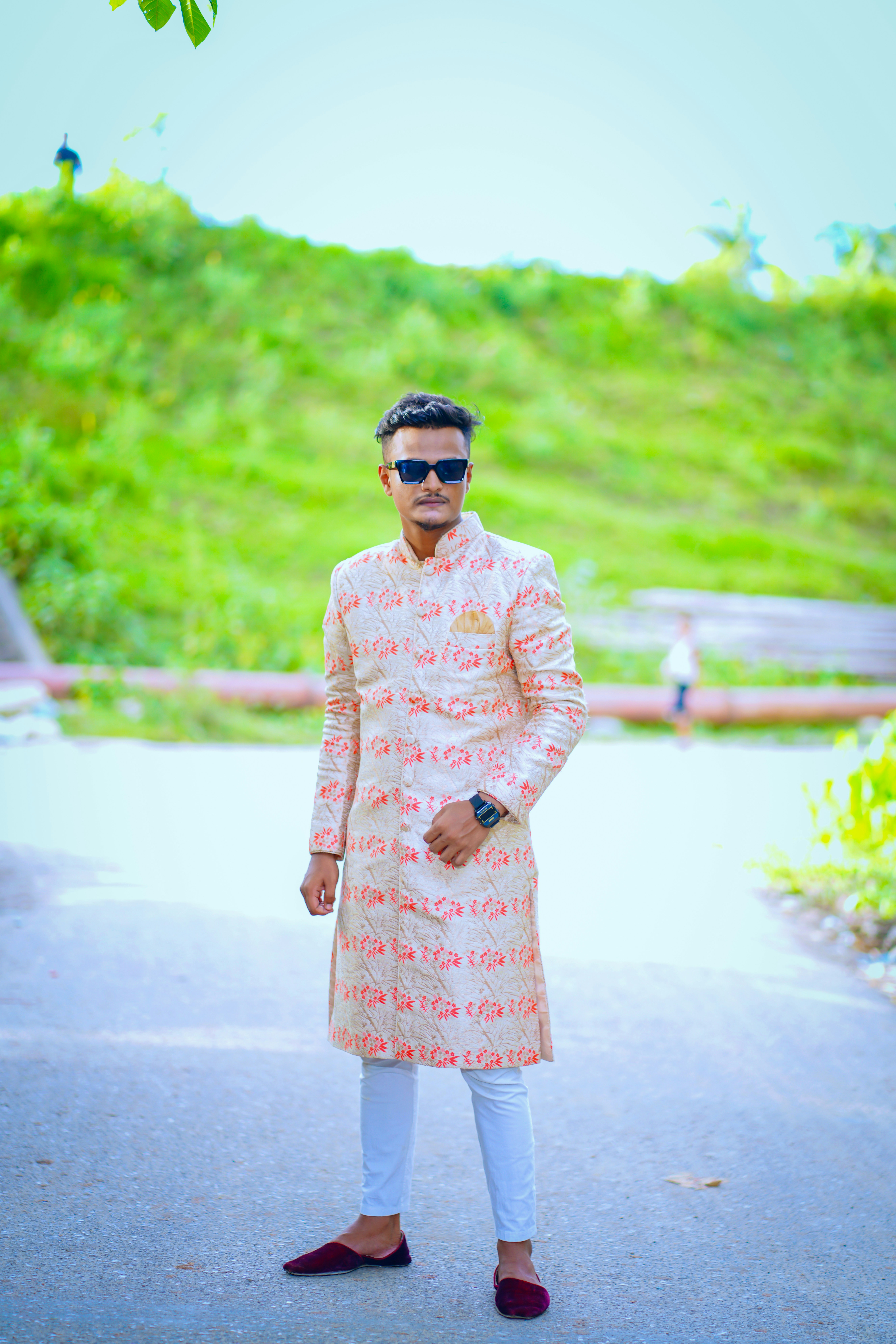 Elegant Kurta in the Light: A Portrait on a Quiet Road