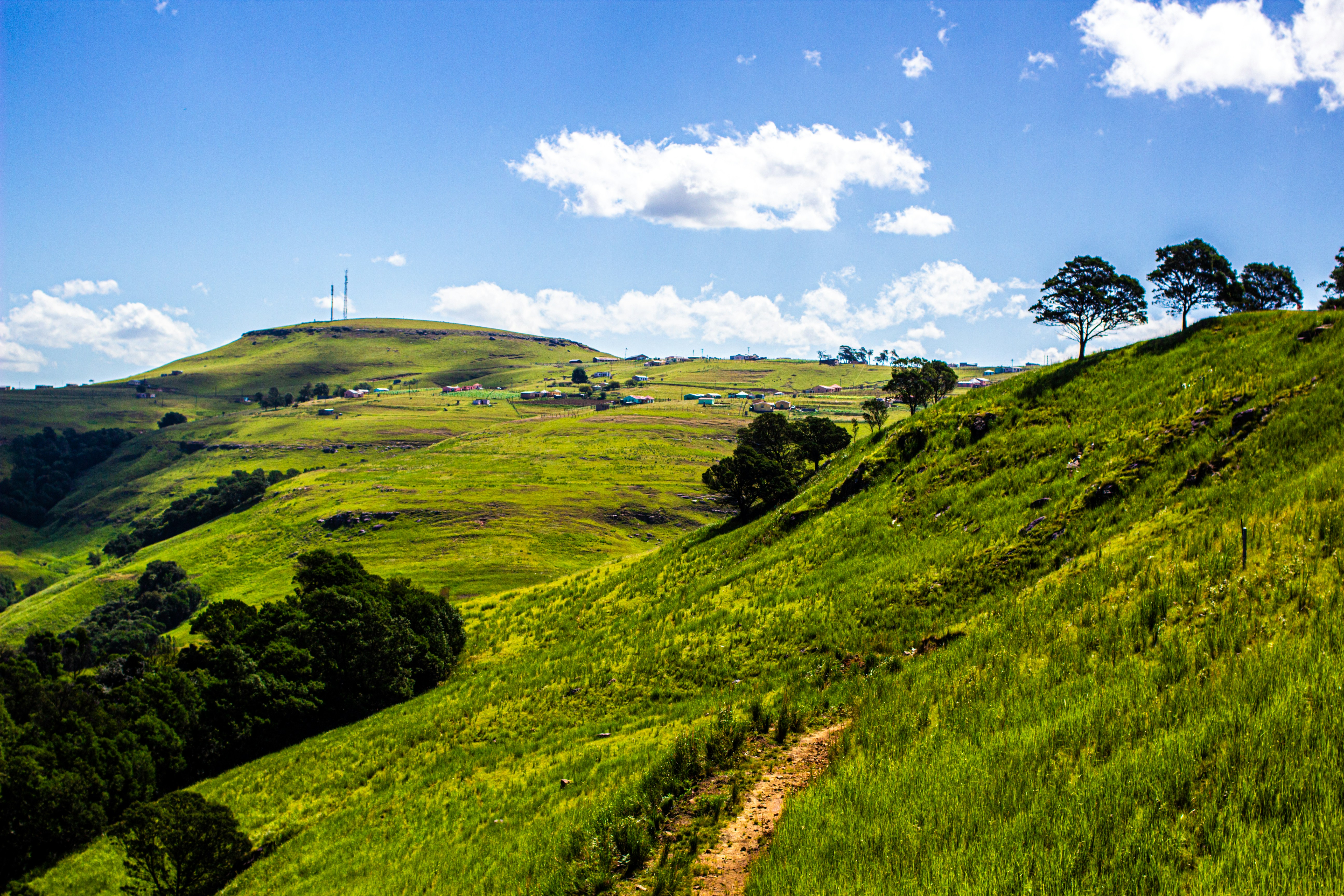 Rolling Hilltop Village Under a Brassy Sky