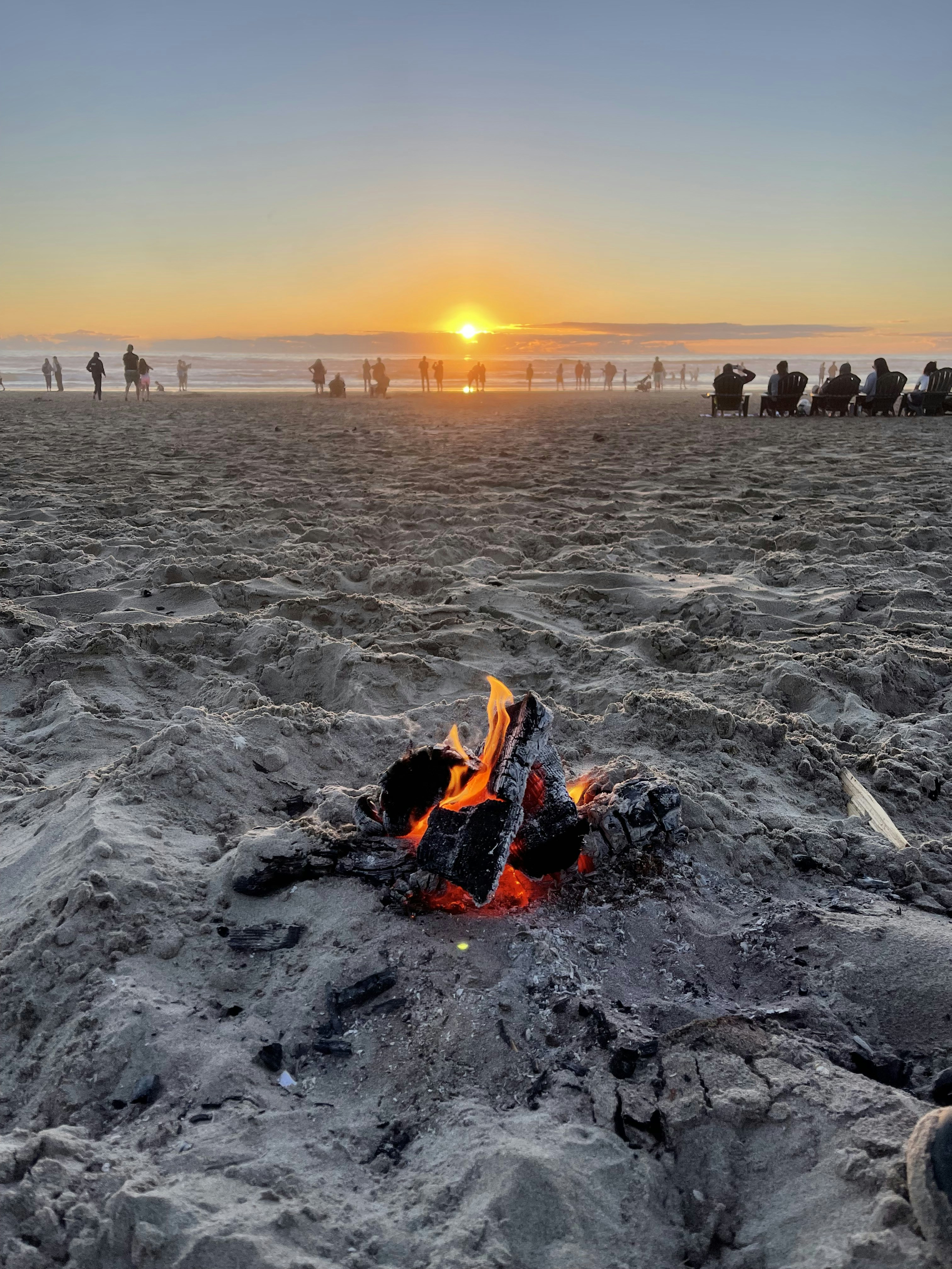Embers at the Edge: Sunset Fire on the Beach