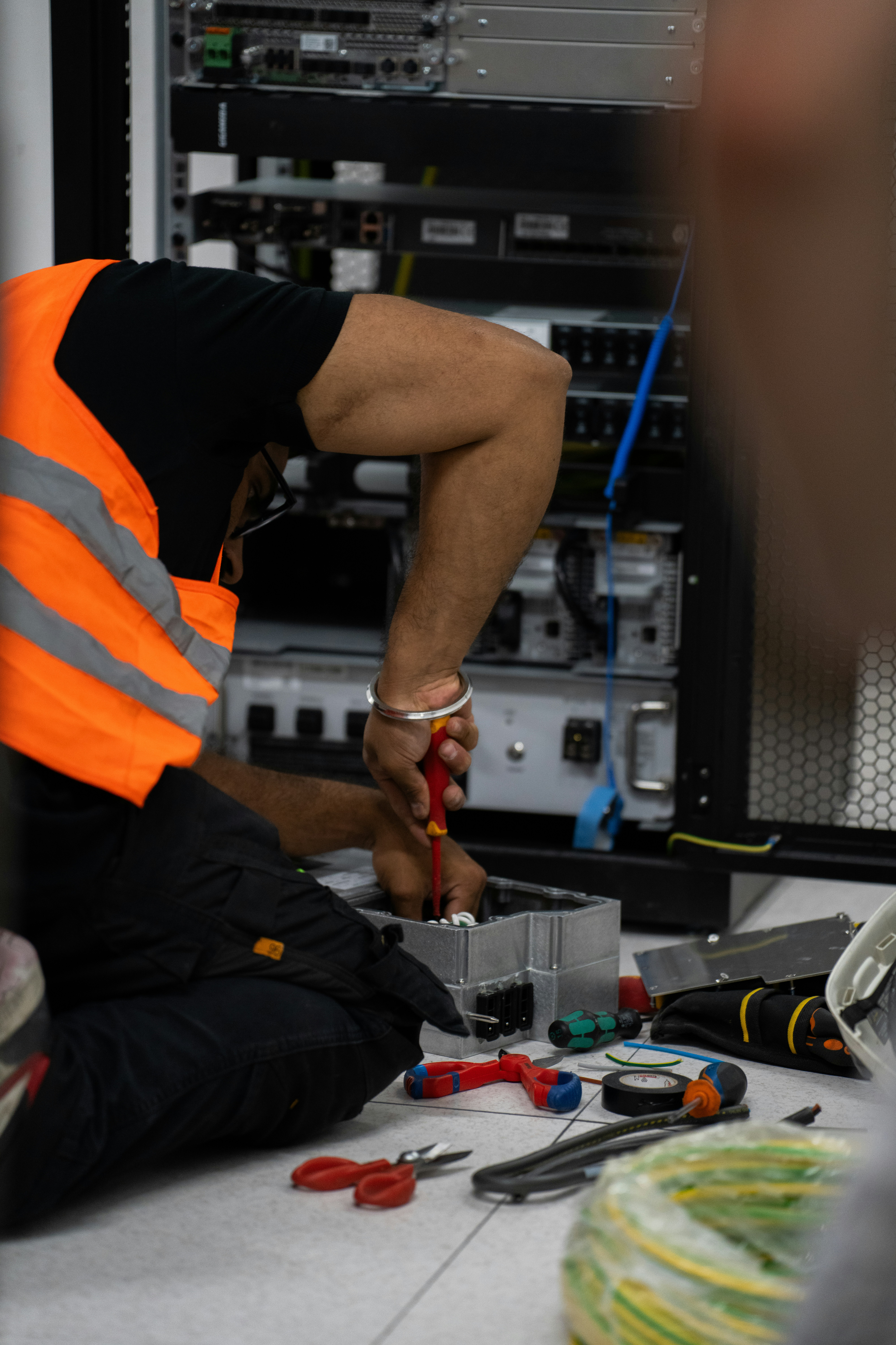 Hands at Work: Wiring a Server Rack in a Quiet Data Center