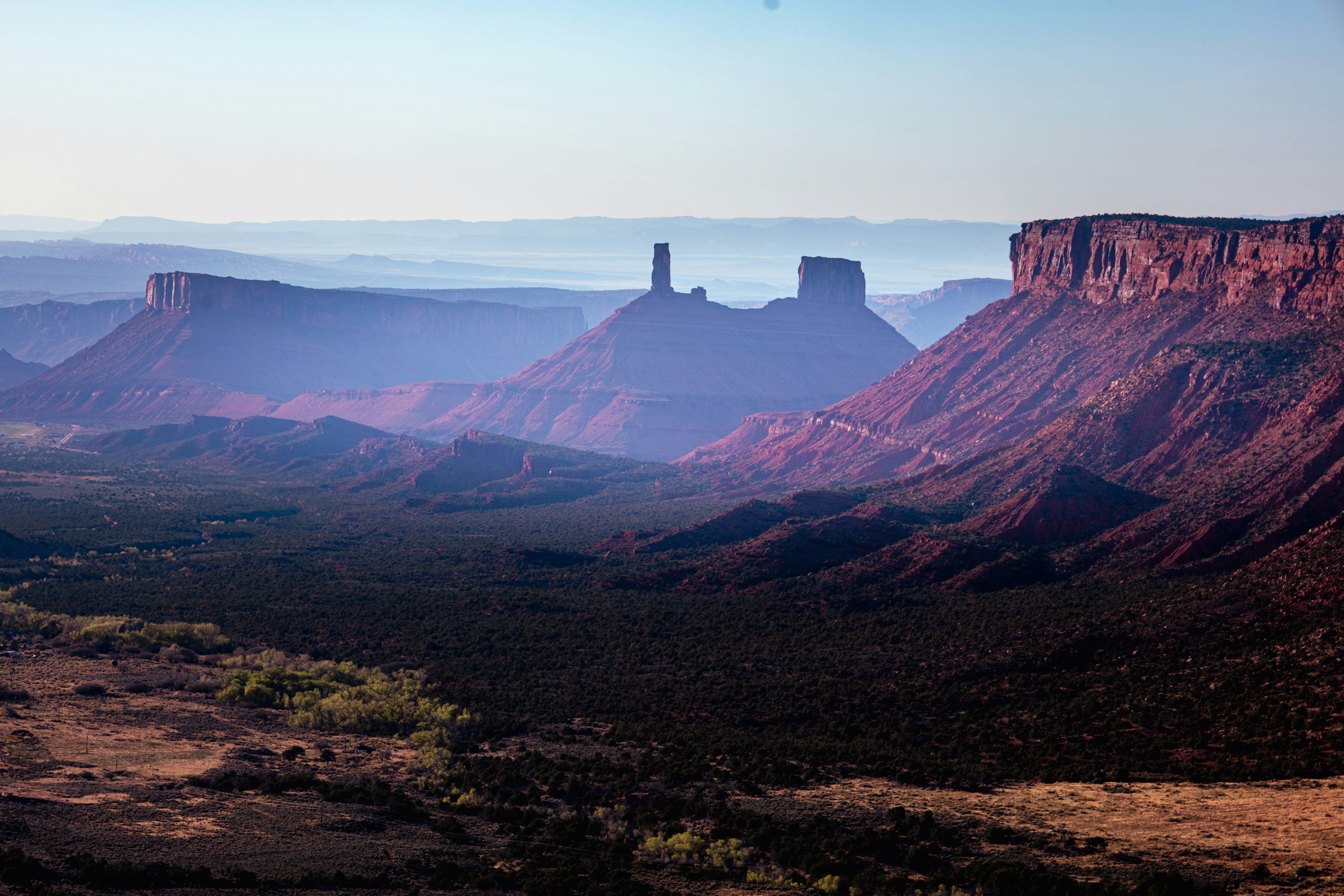 Desert Monoliths at Dusk: Shadows Crown the Painted Canyon