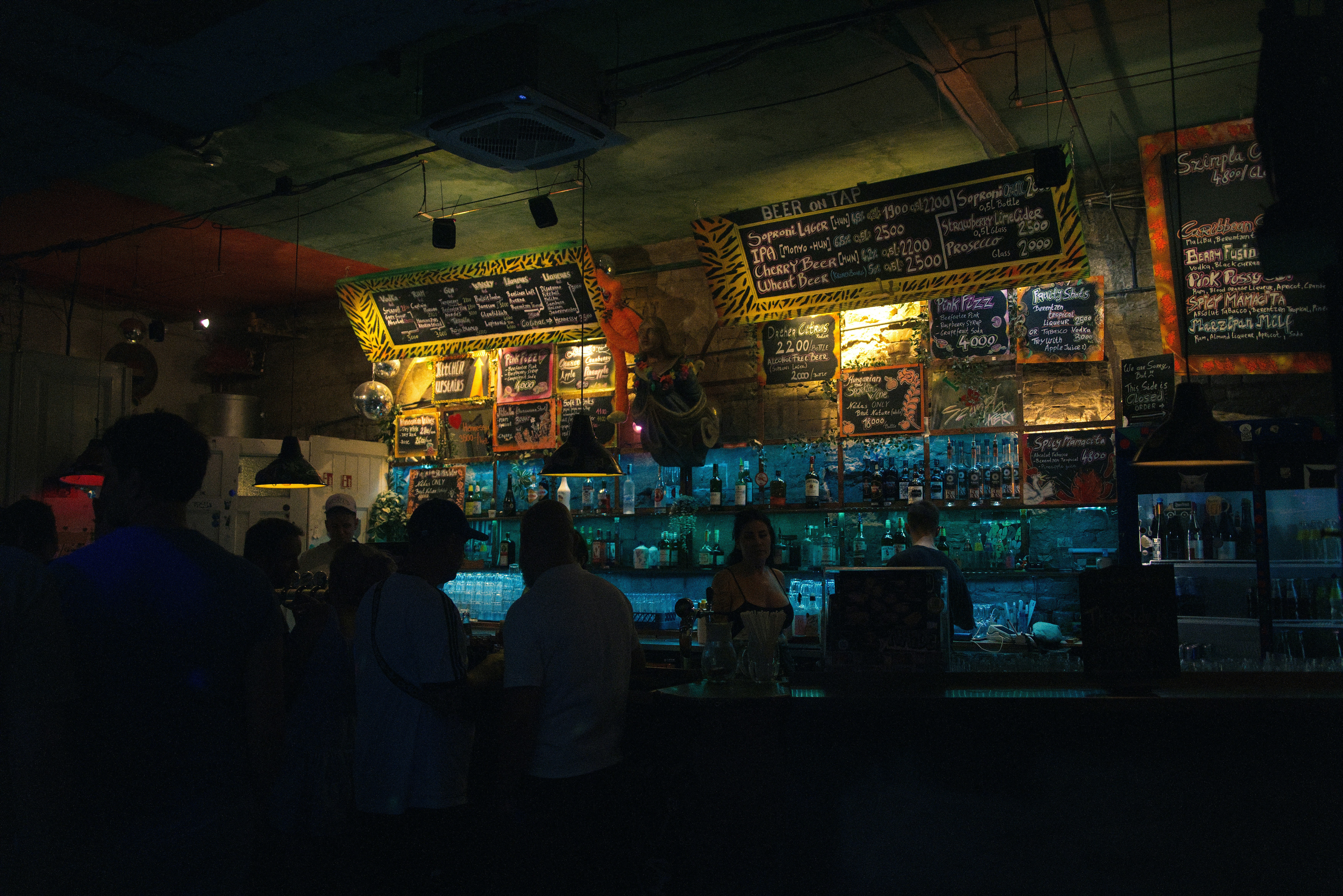 Dim Neon Night at the Chalkboard Bar