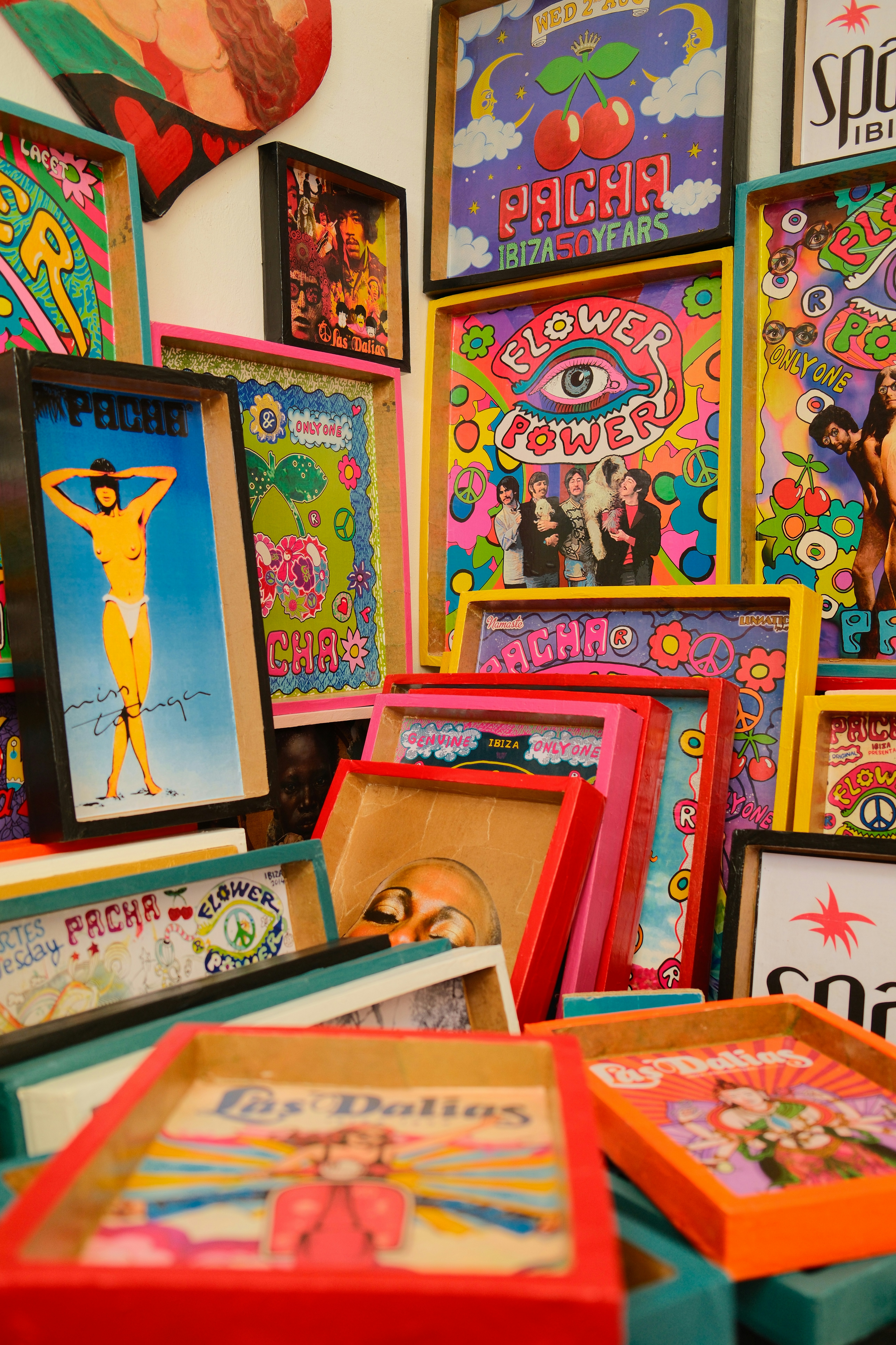 Colorful Corners: A Wall of Vintage Album Covers and Posters