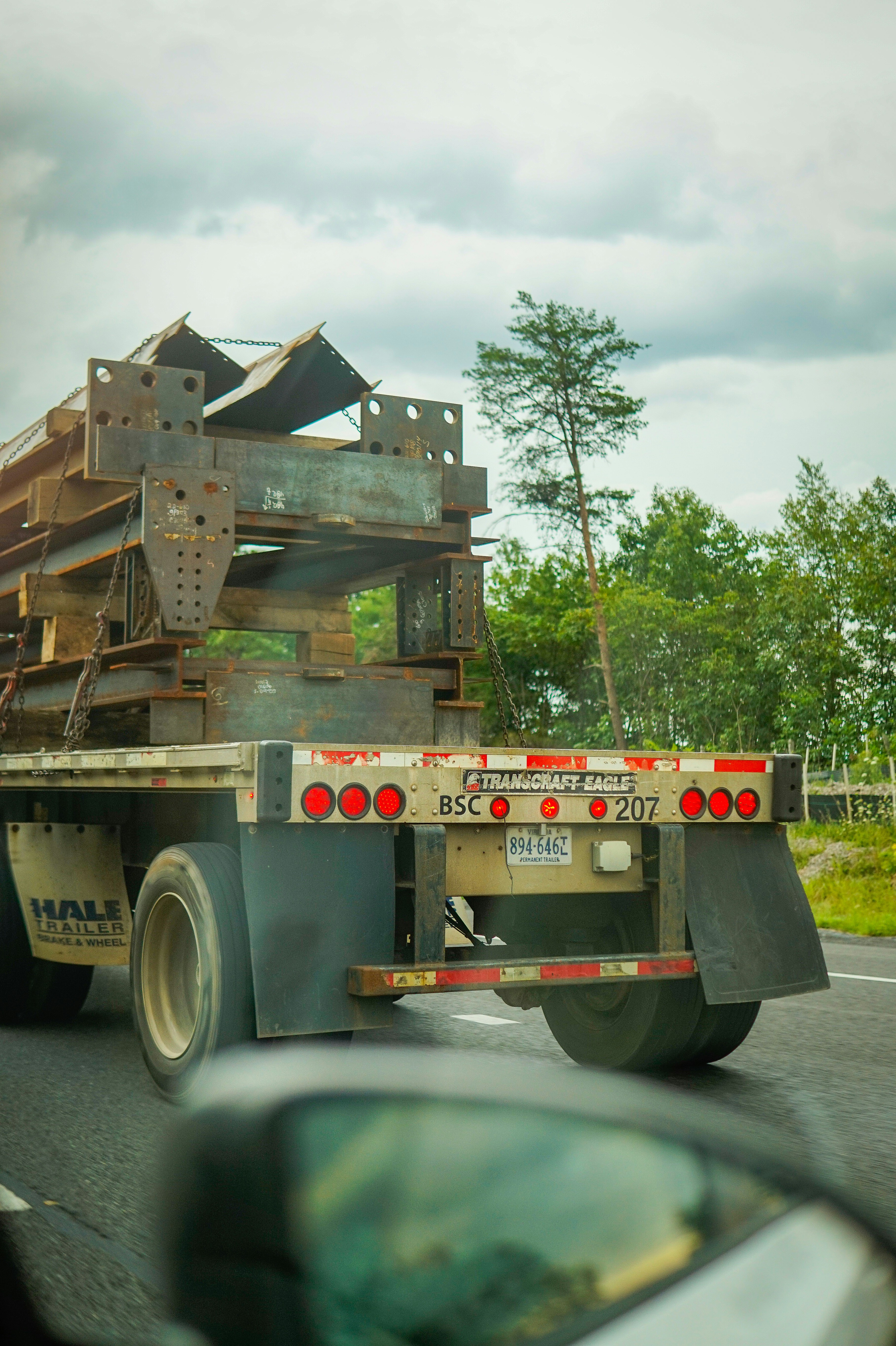 Backloaded Rig: Steel Beams aboard a Highway Hauler