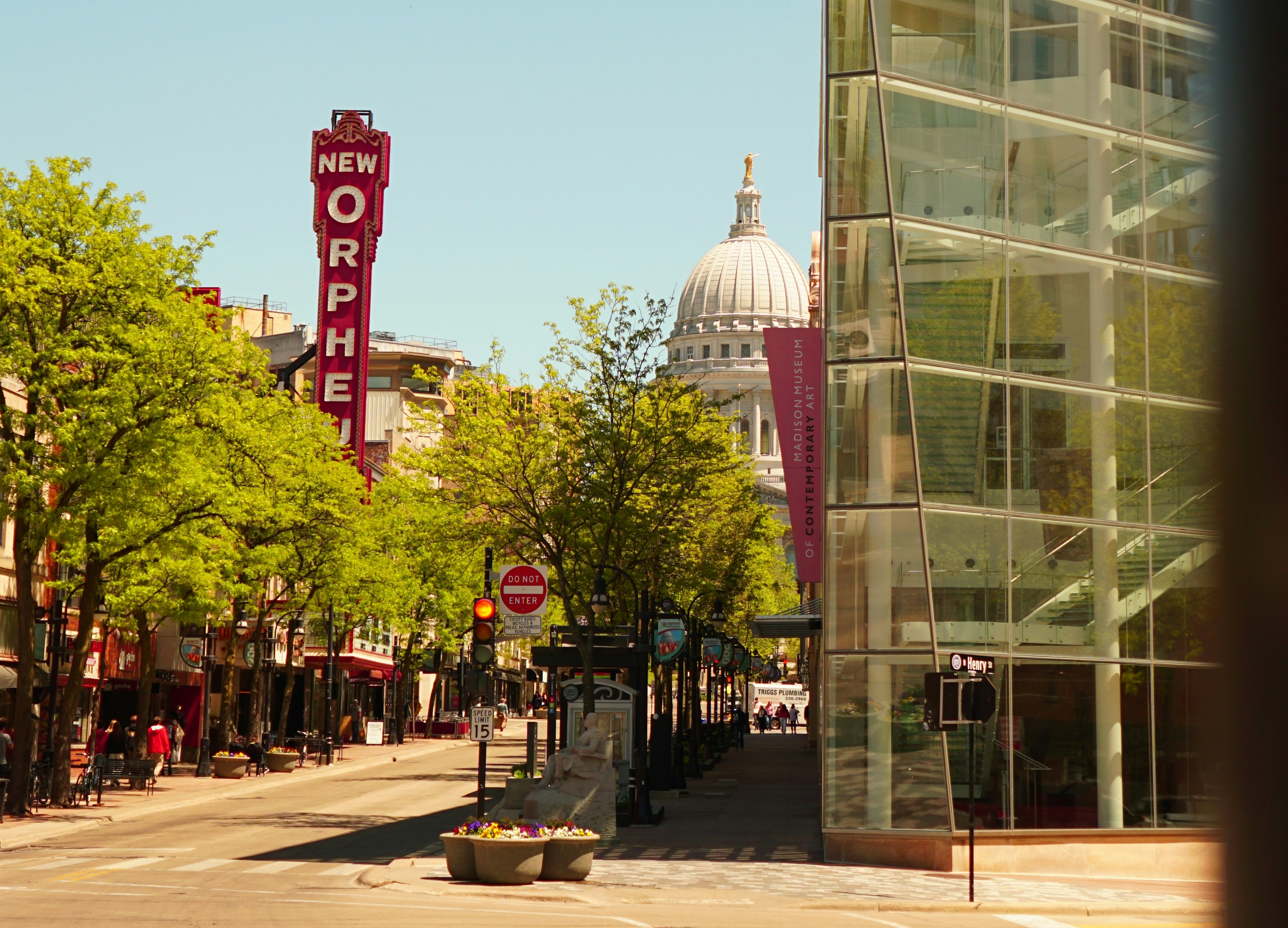 City Street with Historic Dome Framing Modern Glass