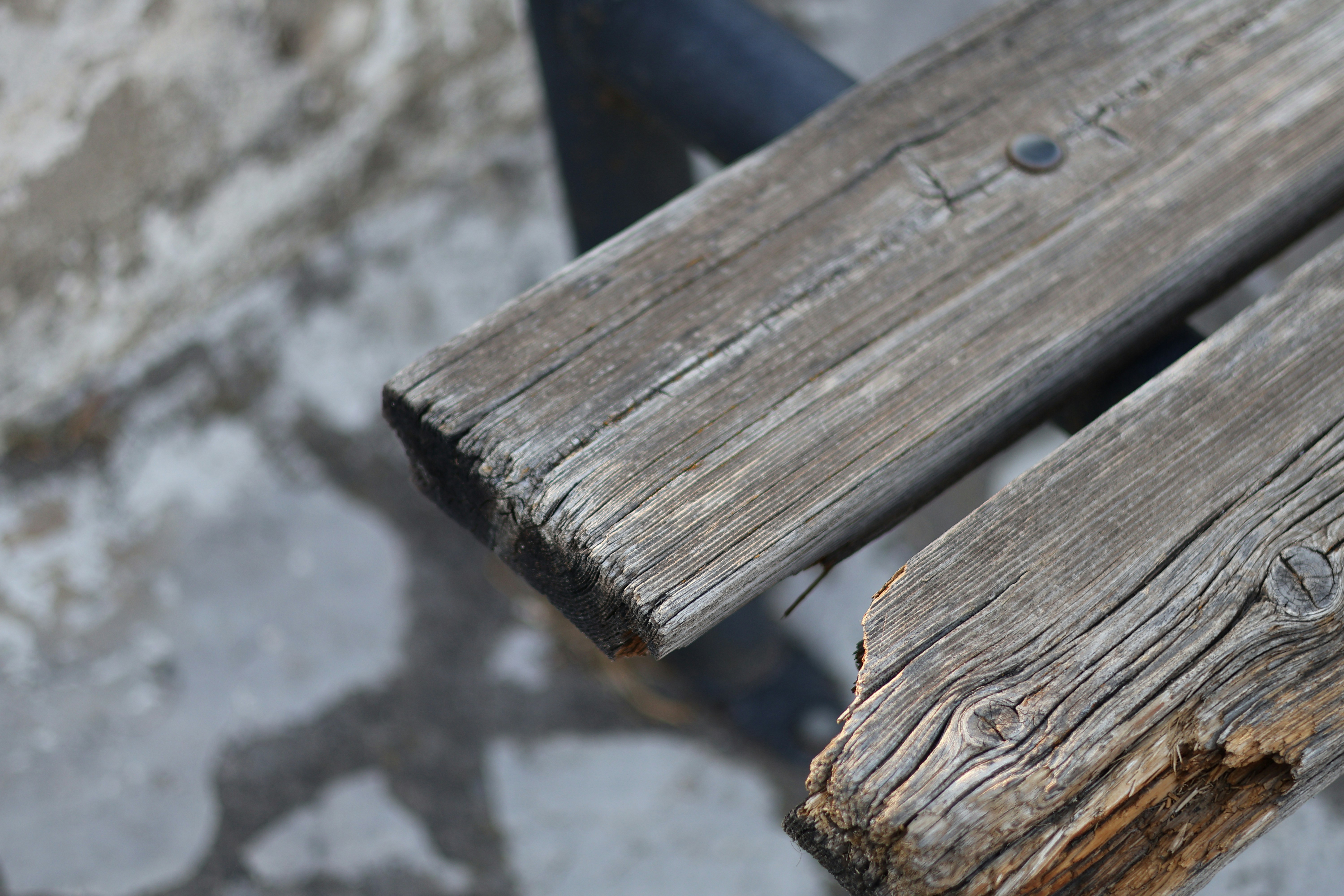 Weathered Wood Bench Edge, Nordic Grain Near the Abstract Ground
