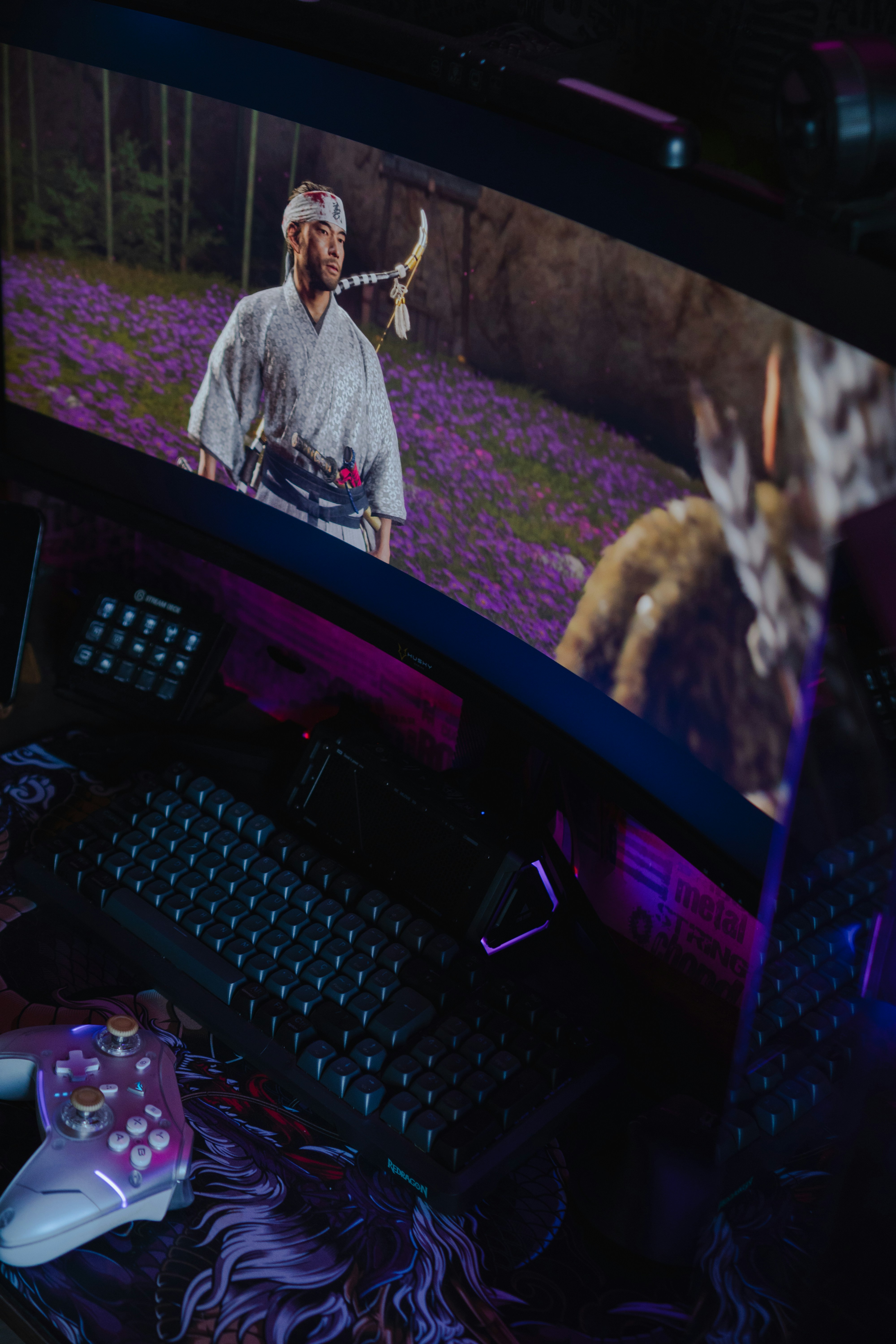 Projected Samurai in a Neon Theater