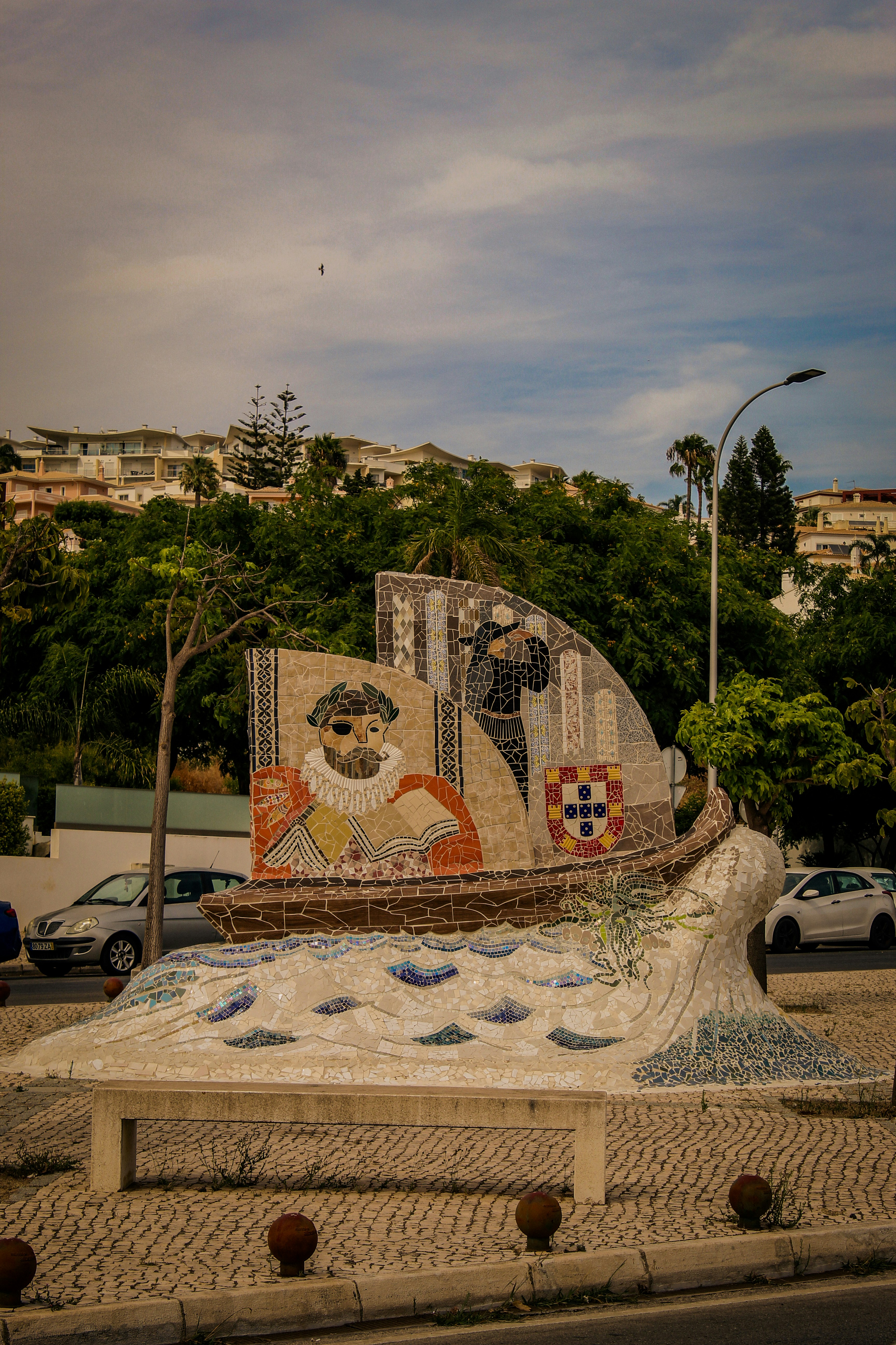 Mosaic Ship Sculpture Anchored by the Seaside Boulevard