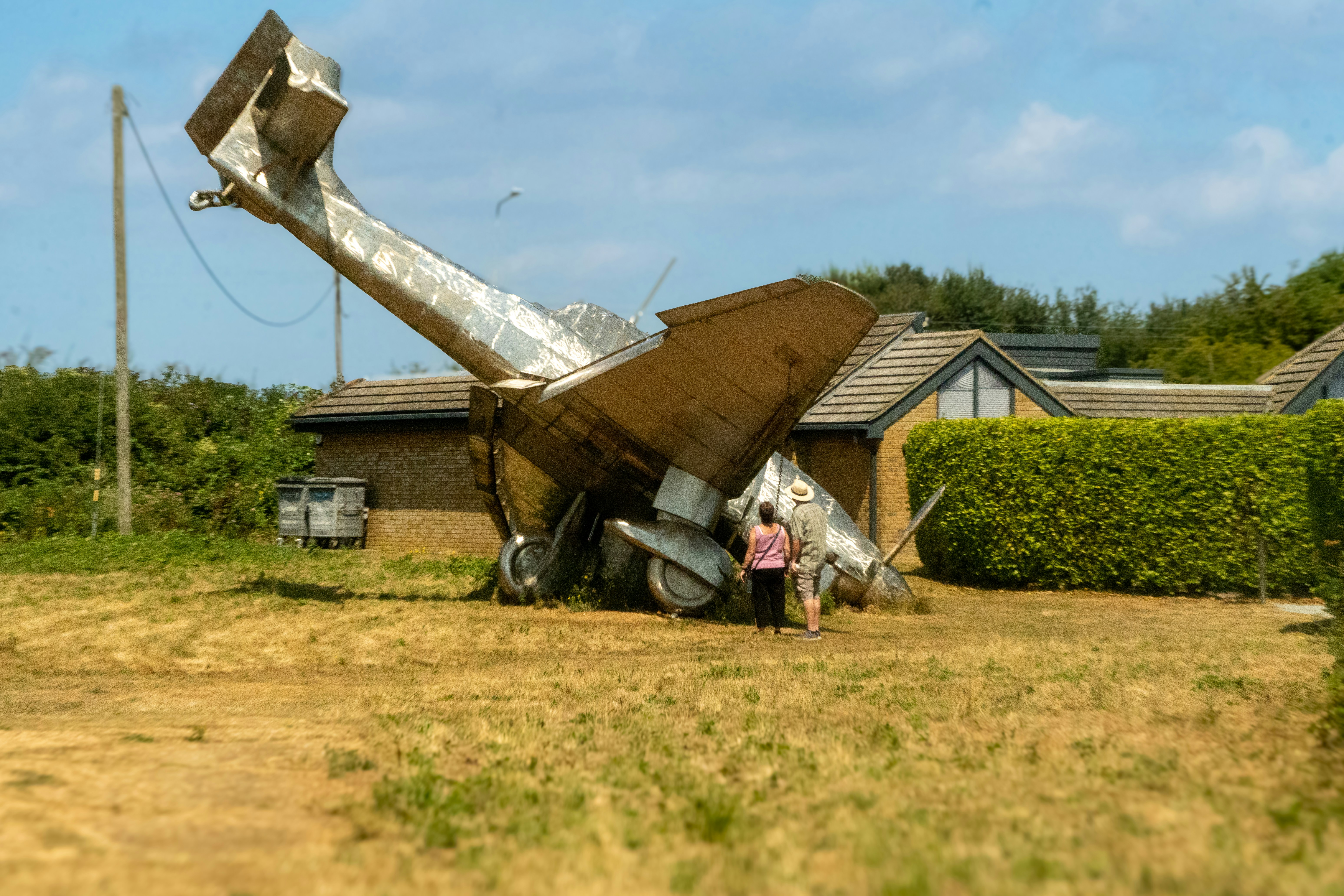 Downed Plane in a Suburban Field