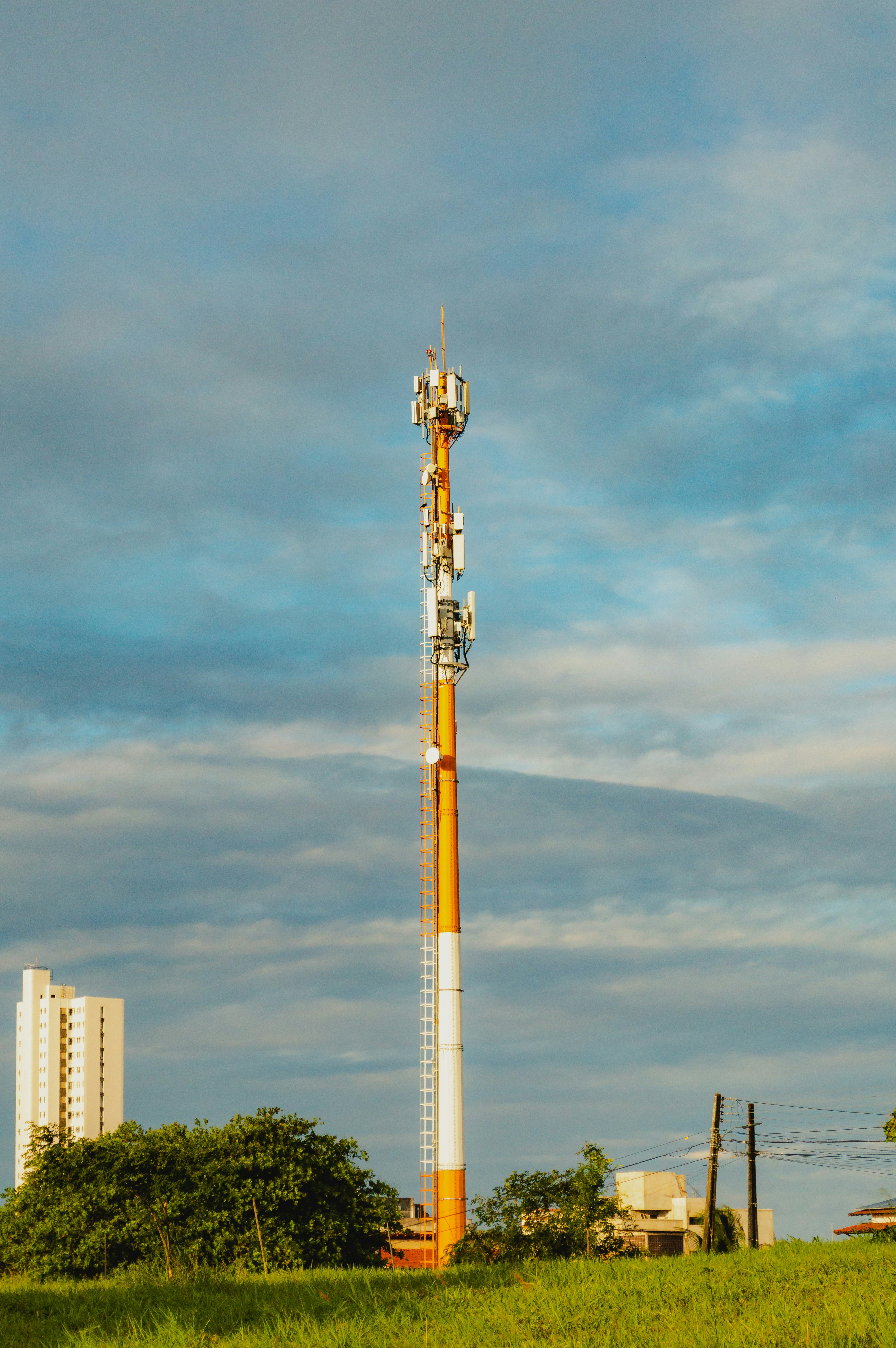 Skyward Signal: A solitary cell tower piercing the afternoon sky